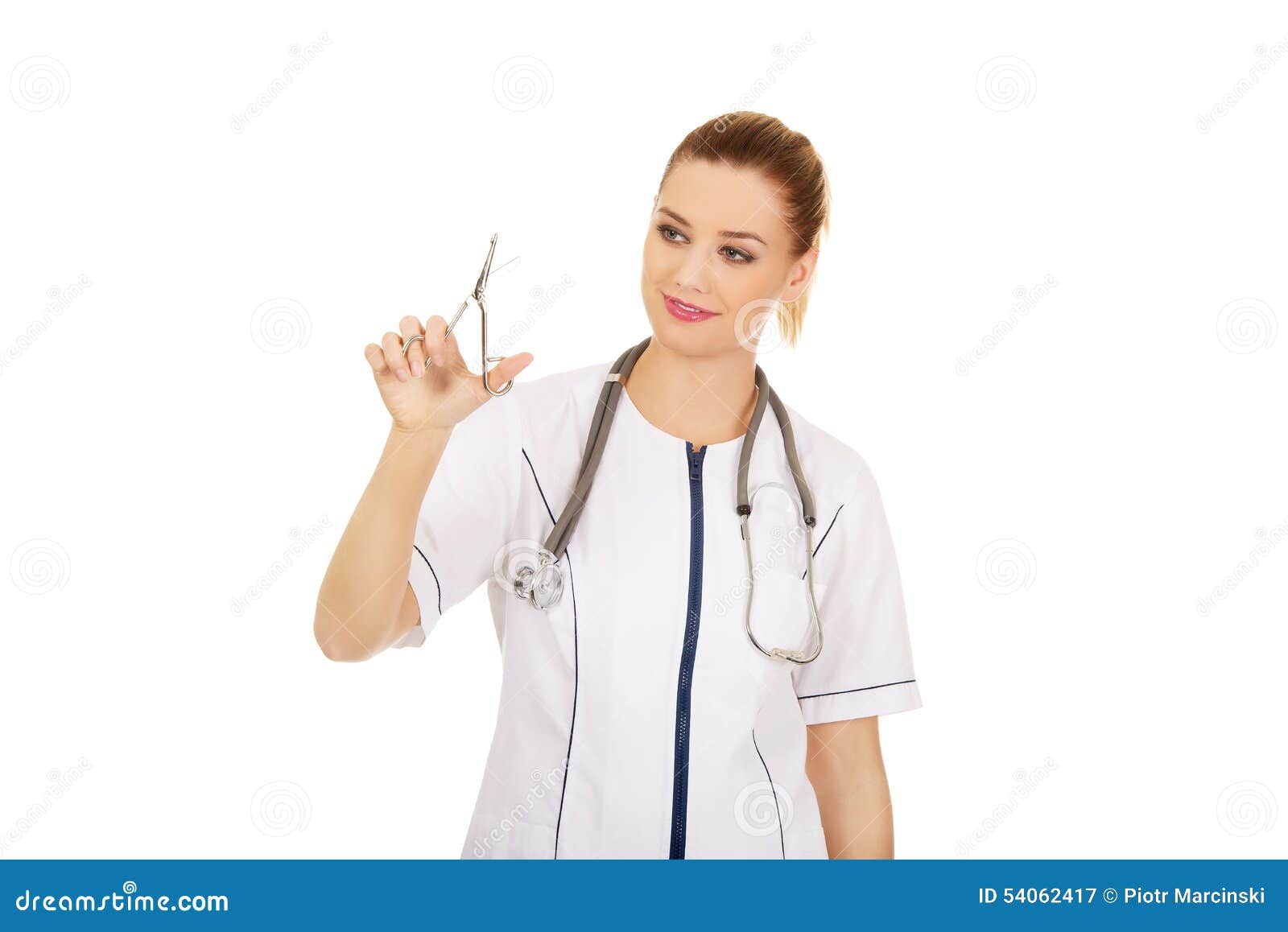 Doctor Woman Holding Scissors. Stock Image - Image of stethoscope ...