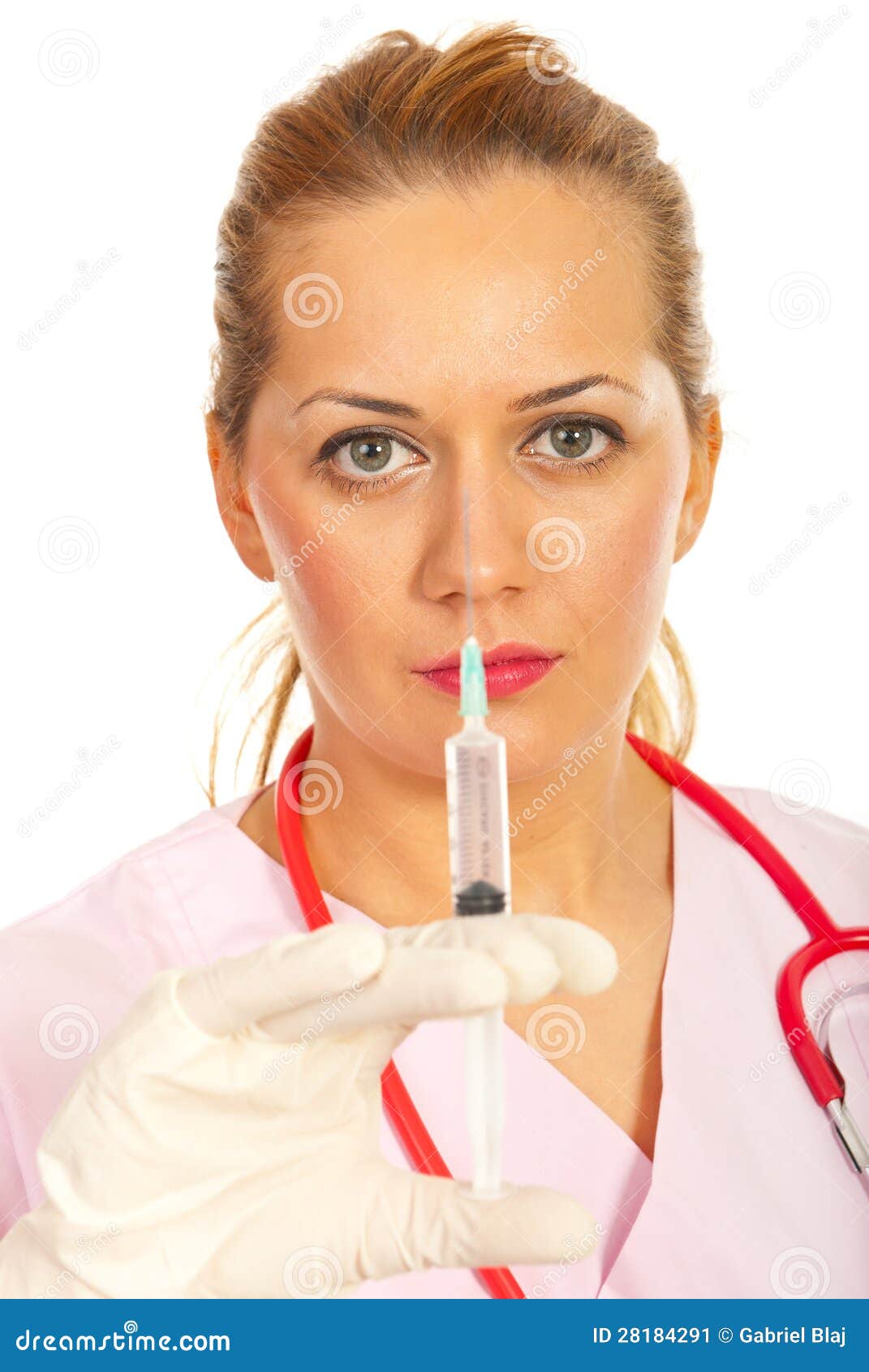 Doctor Woman Holding Syringe Stock Image - Image of face, closeup: 28184291