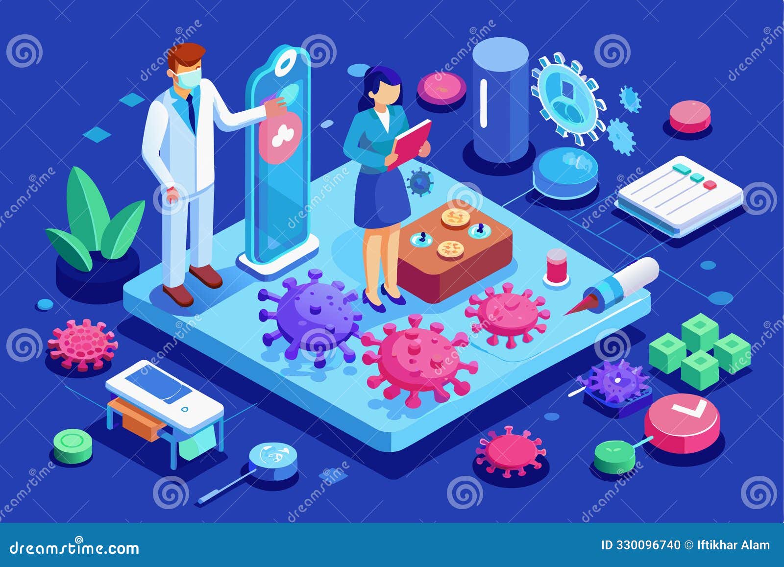 A Doctor and a Woman Review Health Data while Surrounded by Visual ...