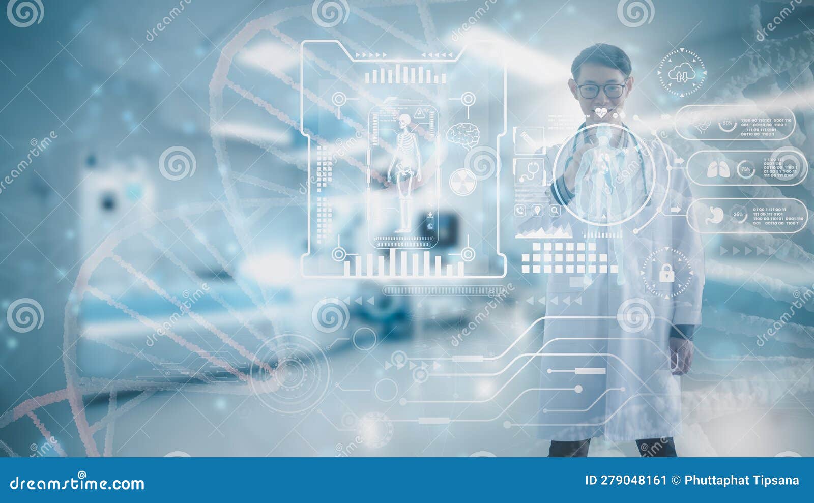 Doctor Work with Digital Visual Screen. System Analysis Network ...