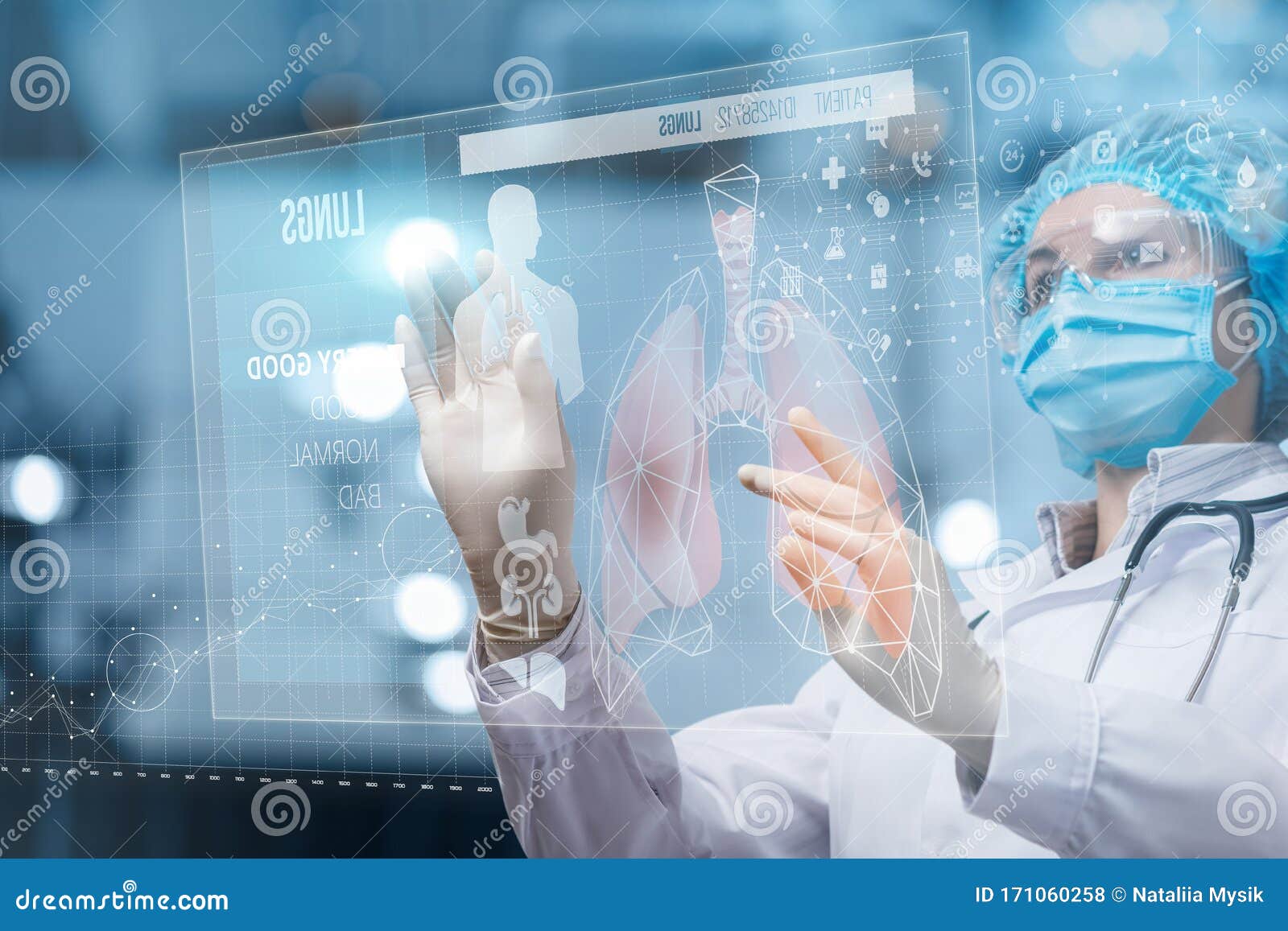 The Doctor Work on the Virtual Computer Screen with the Lungs of the ...