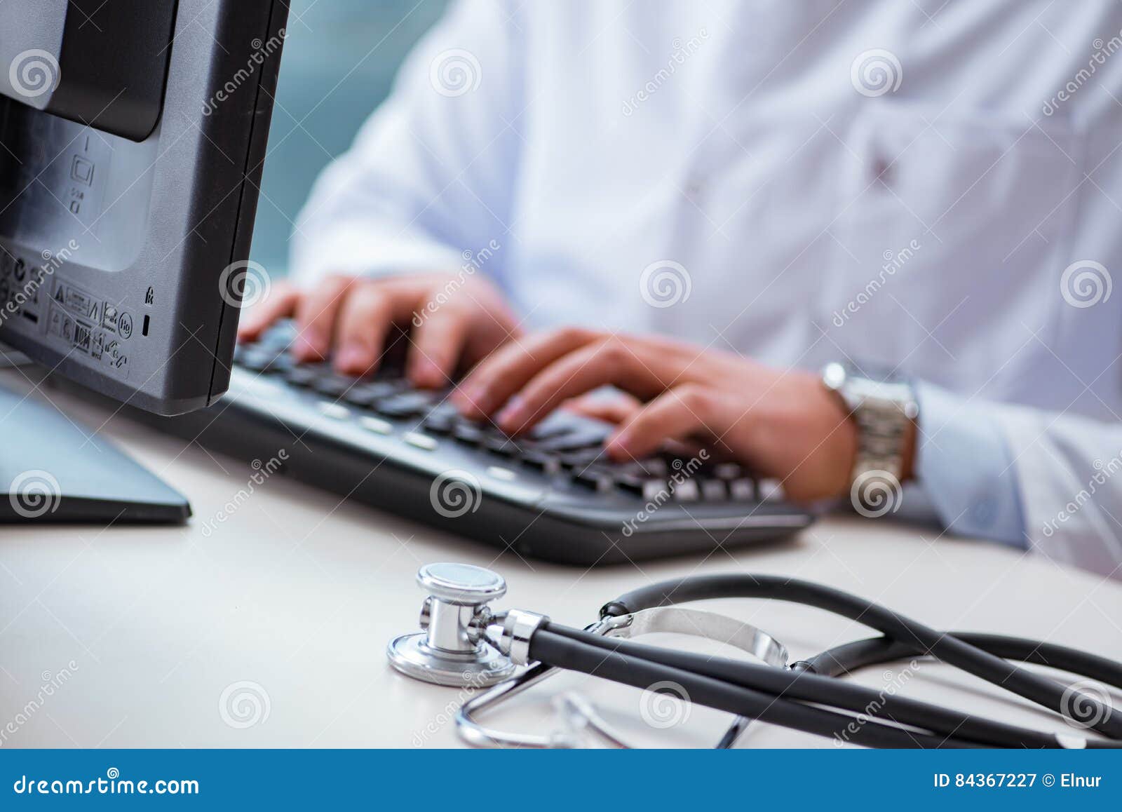 The Doctor Working on the Computer Stock Image - Image of exam, modern ...