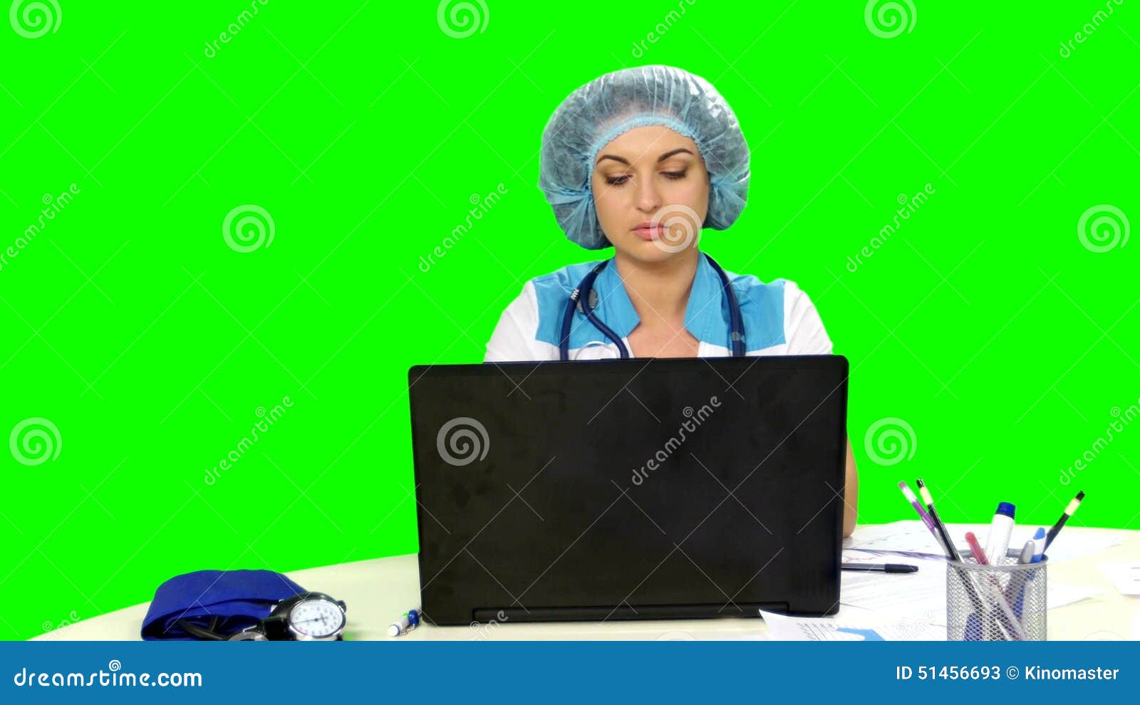 Doctor Working at the Computer on Green Screen Stock Video - Video of ...