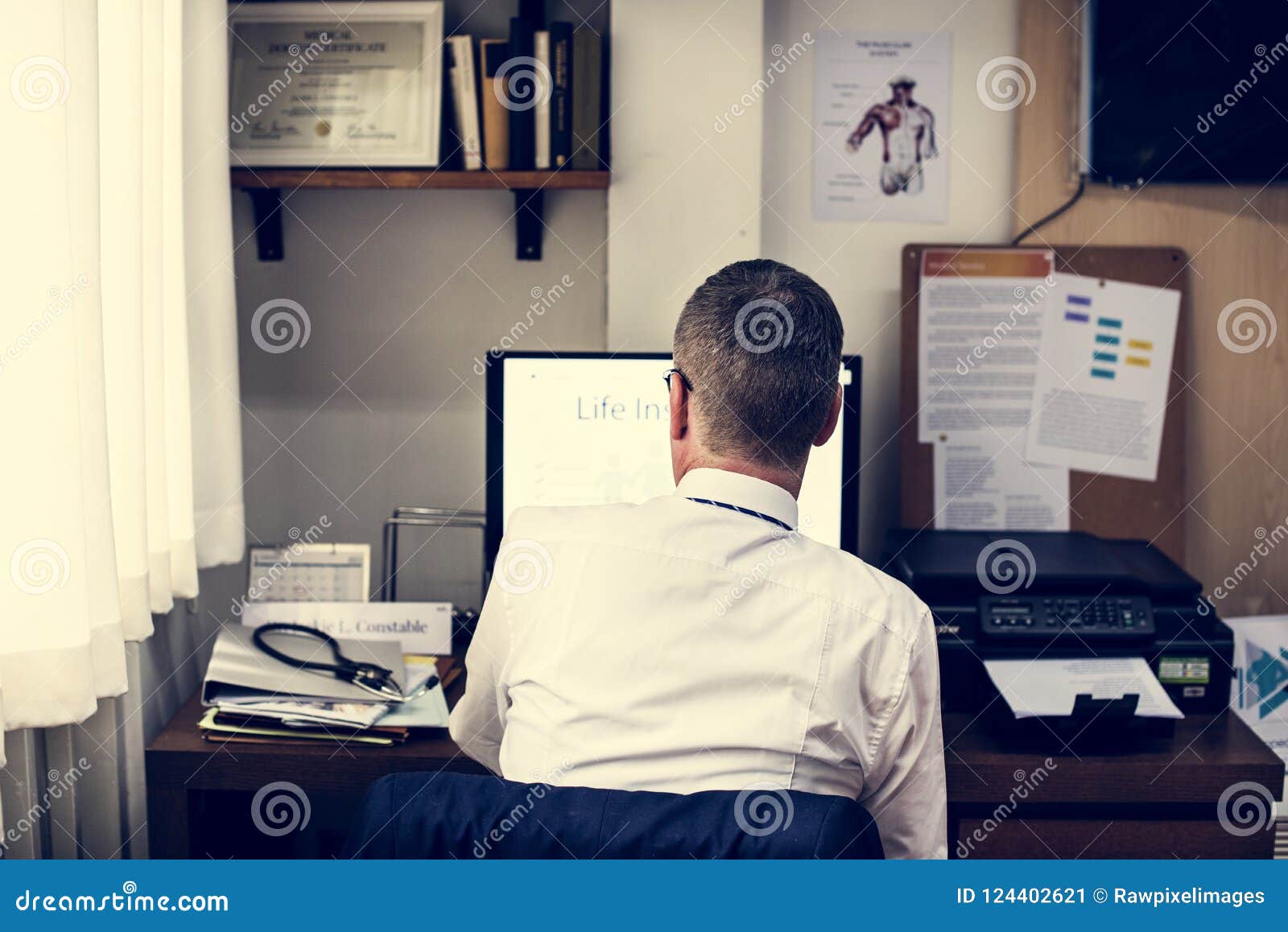 Doctor Working with Computer in Hospital Stock Image - Image of ...