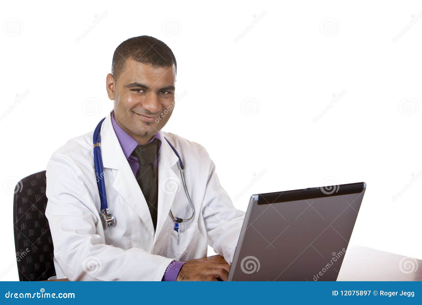 Doctor is Working on Computer Laptop in Office Stock Image - Image of ...