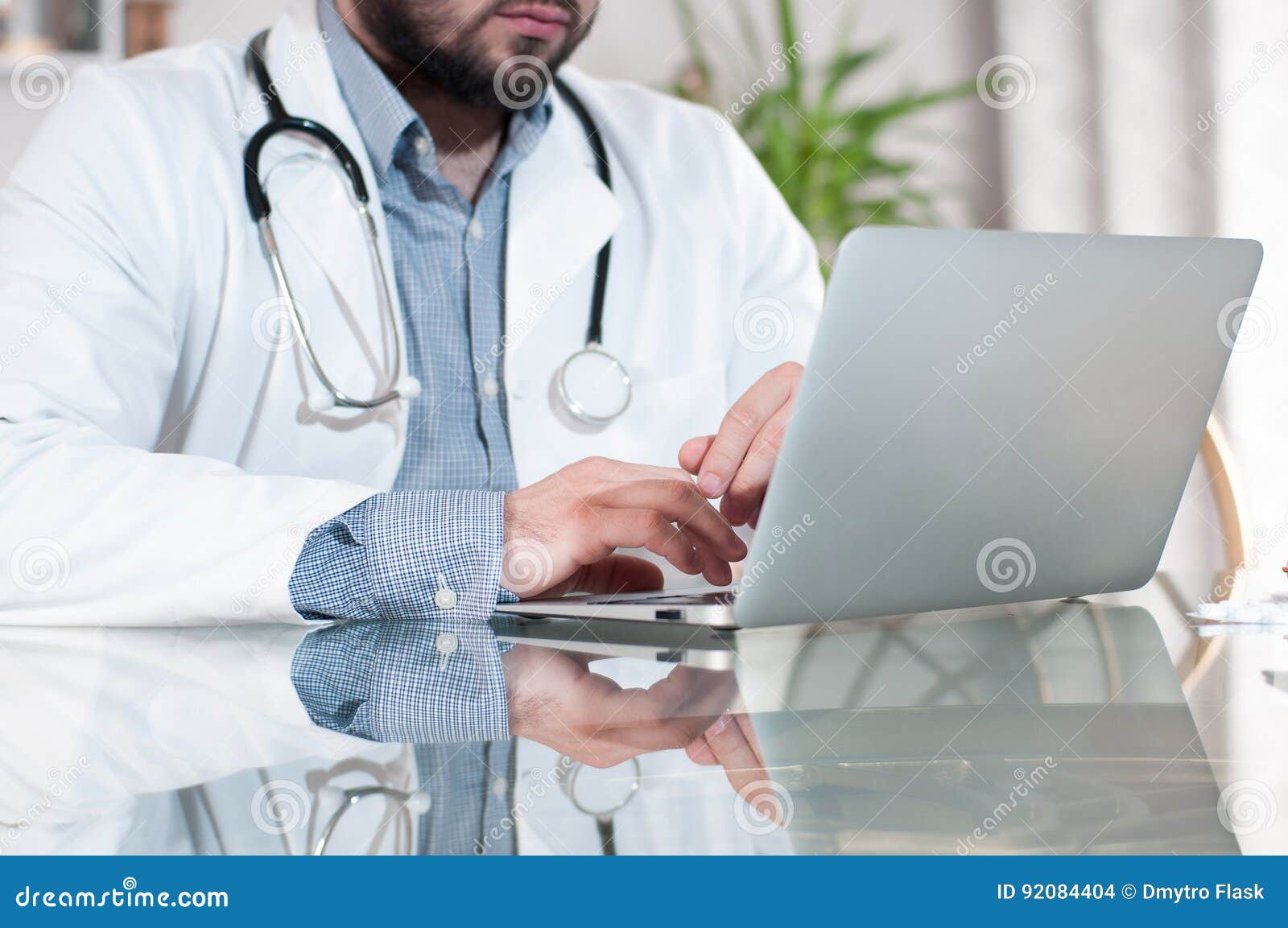 Doctor Working on Desk with Laptop Computer Stock Photo - Image of ...