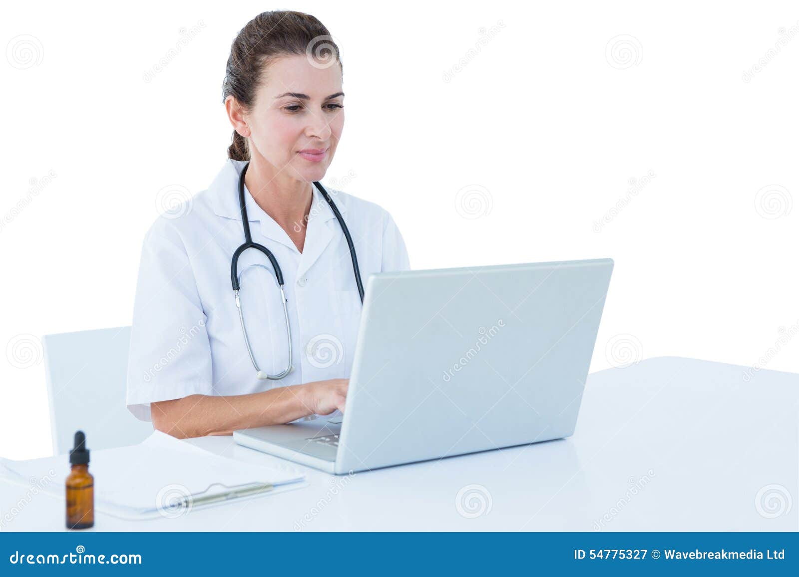 Doctor Working on Her Laptop Stock Image - Image of stethoscope ...
