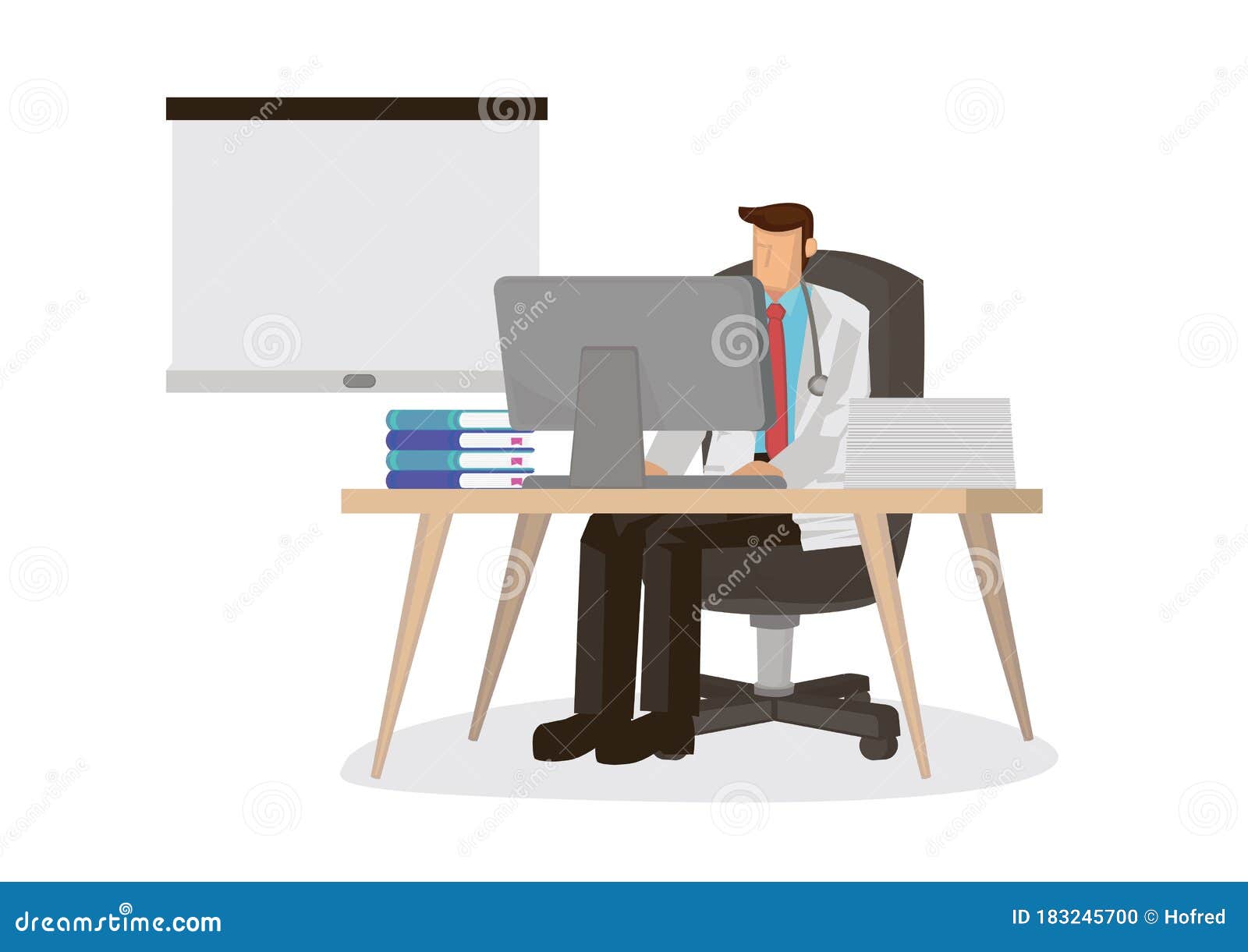 Doctor Working at His Desk in His Office Interior Stock Vector ...