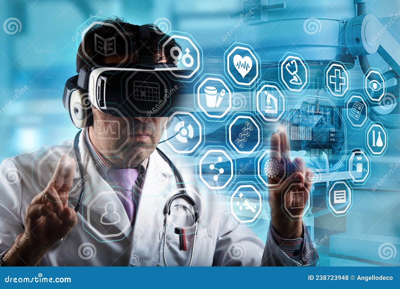 Doctor Working in Interactive Menu Conducting a Remote Diagnosis To a ...