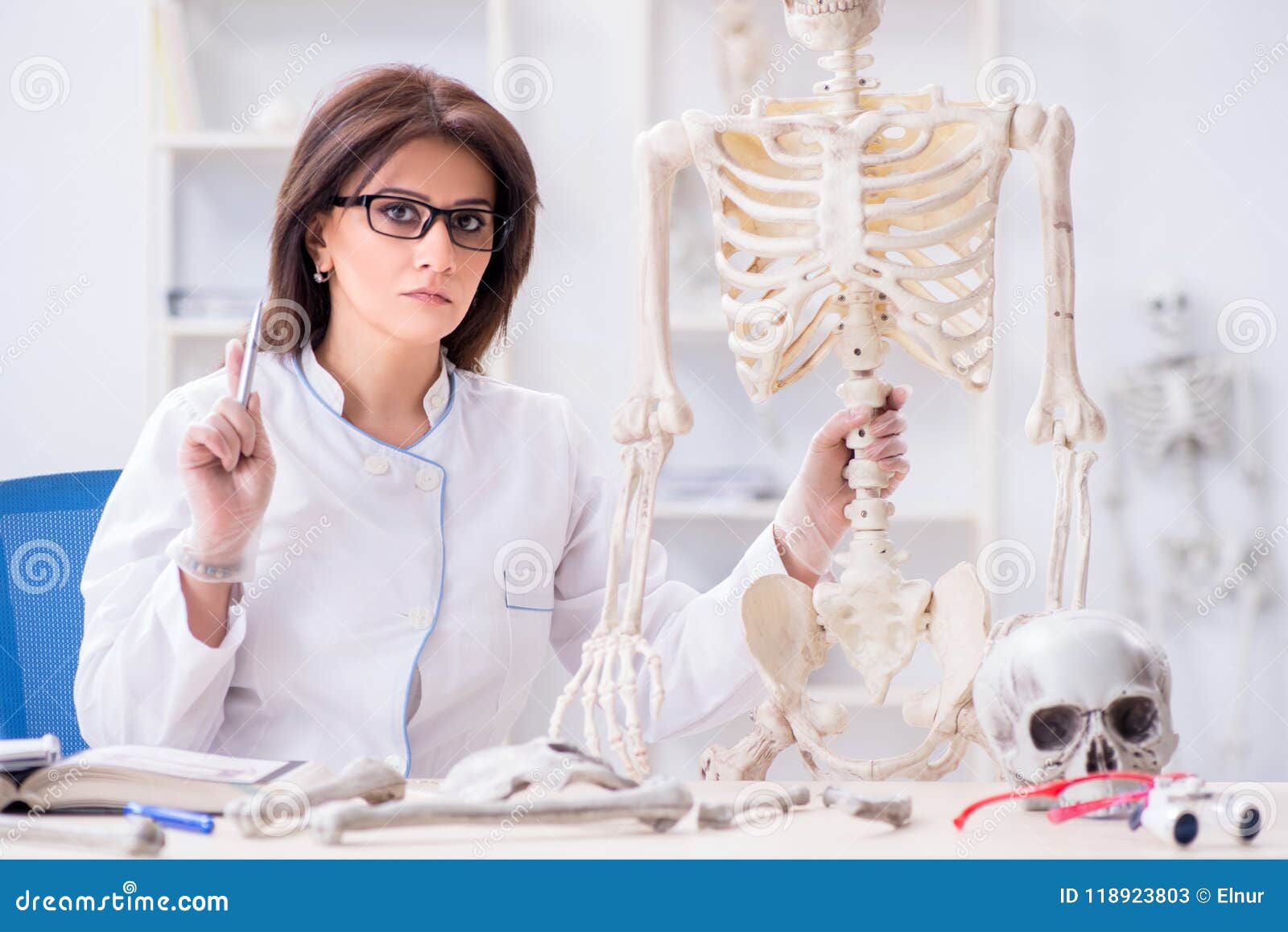 The Doctor Working in the Lab on Skeleton Stock Image - Image of ...
