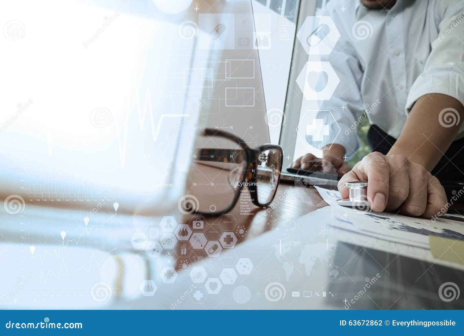 Doctor Working with Laptop Computer in Medical Workspace Office Stock ...