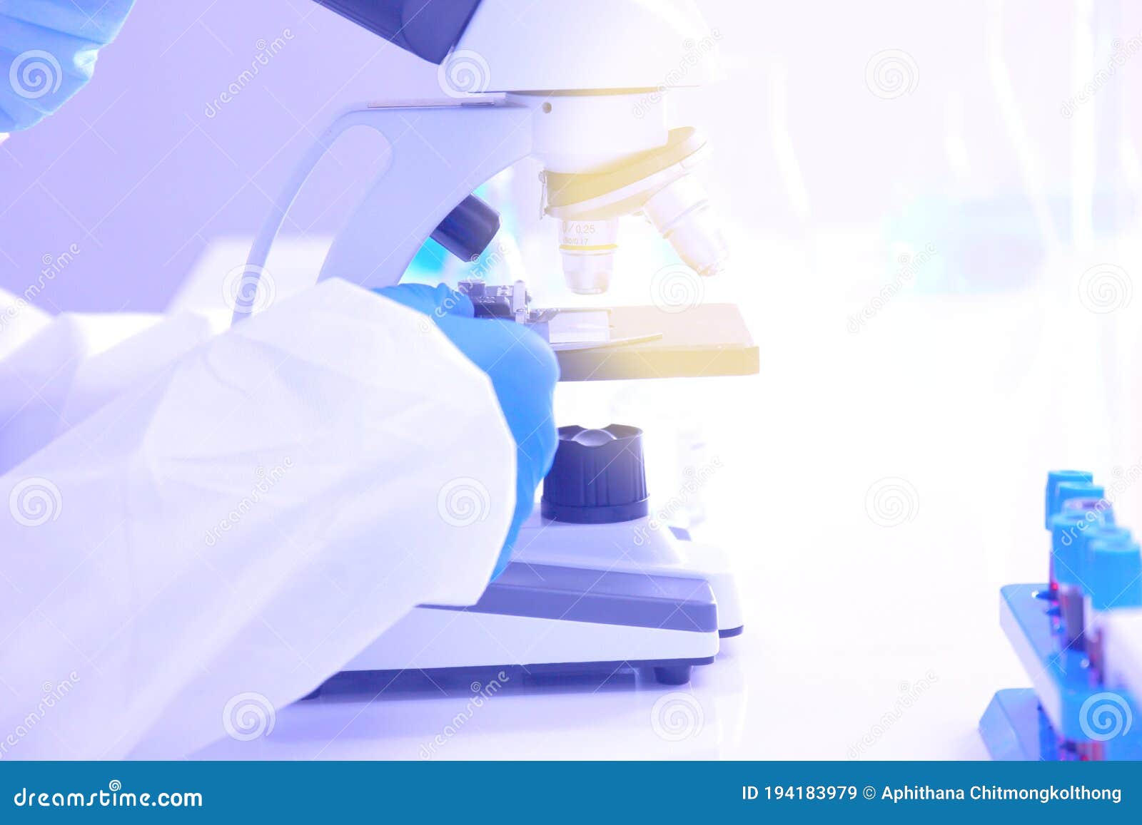 Doctor Working with Microscope Lab Equipment Stock Image - Image of ...