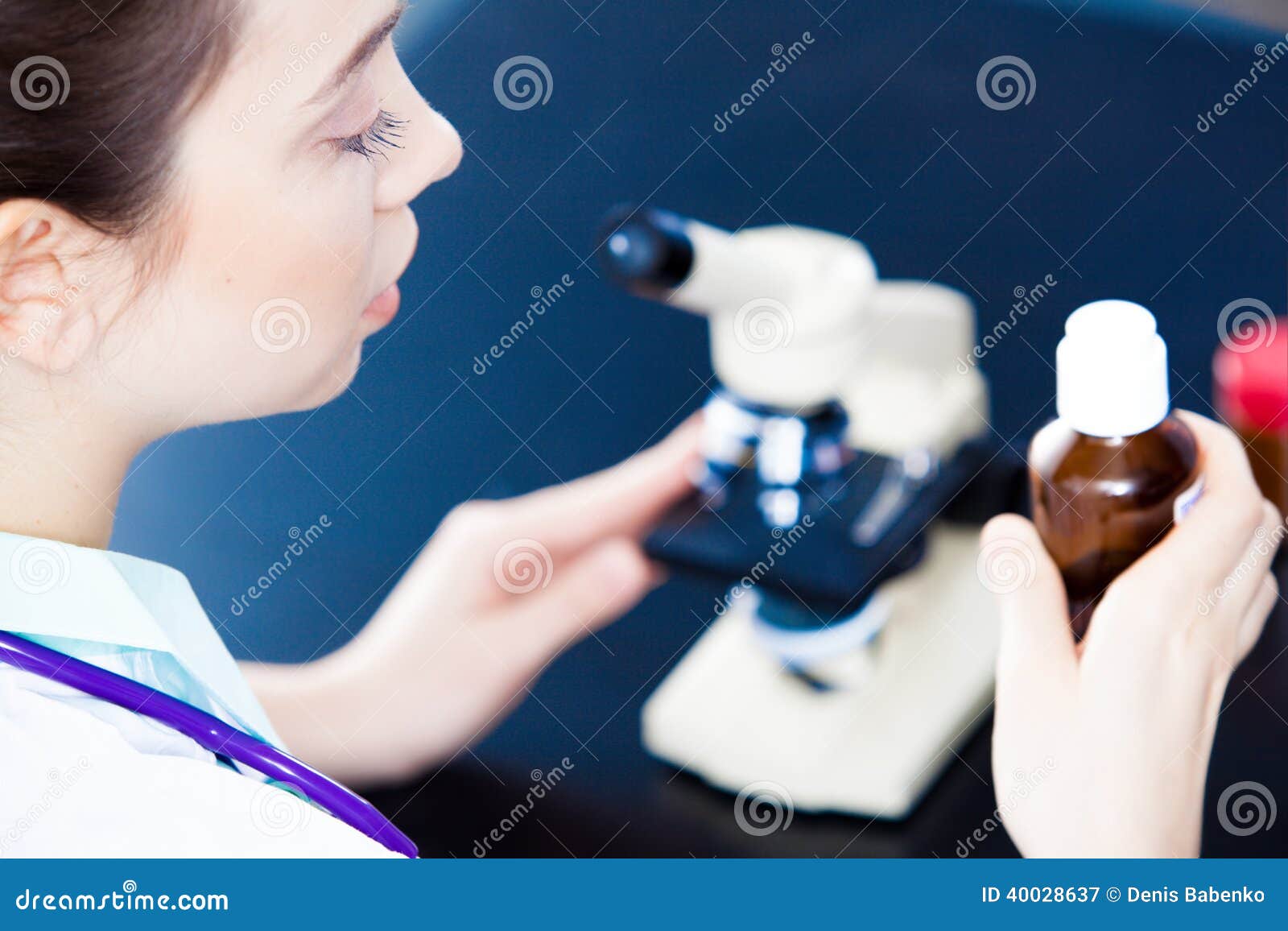 Doctor Working with Microscope in Lab Stock Image - Image of biology ...