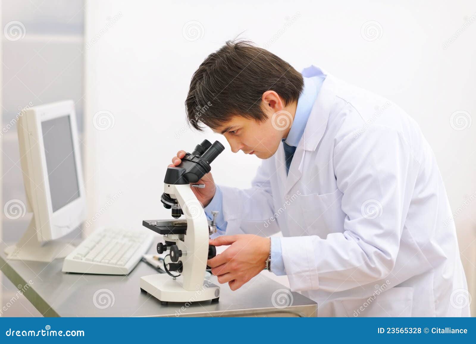 Doctor Working with Microscope in Laboratory Stock Photo - Image of ...
