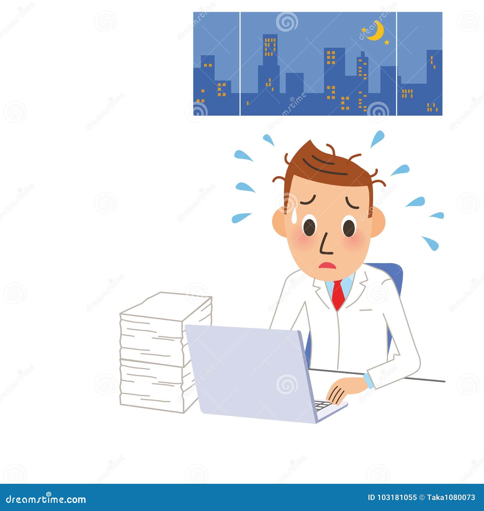 Doctor Working until Midnight Stock Vector - Illustration of chart ...