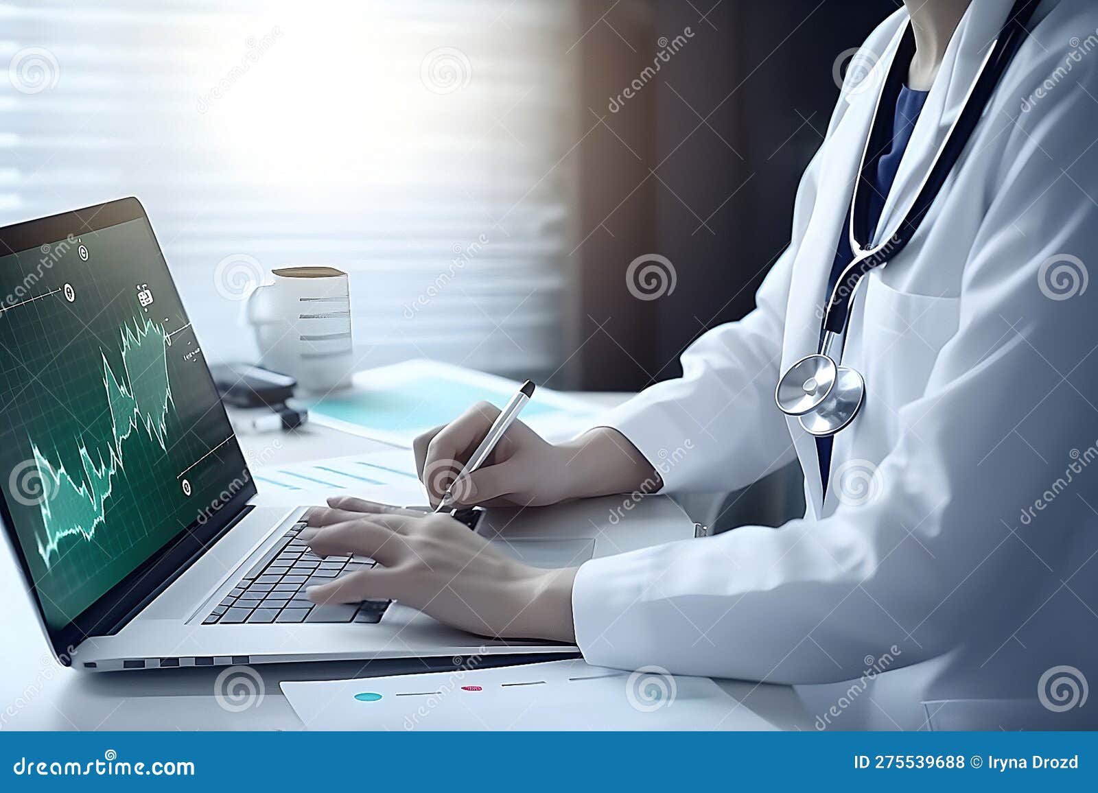Doctor Working on Modern Computer, Medical Analysis. Medical Concept ...