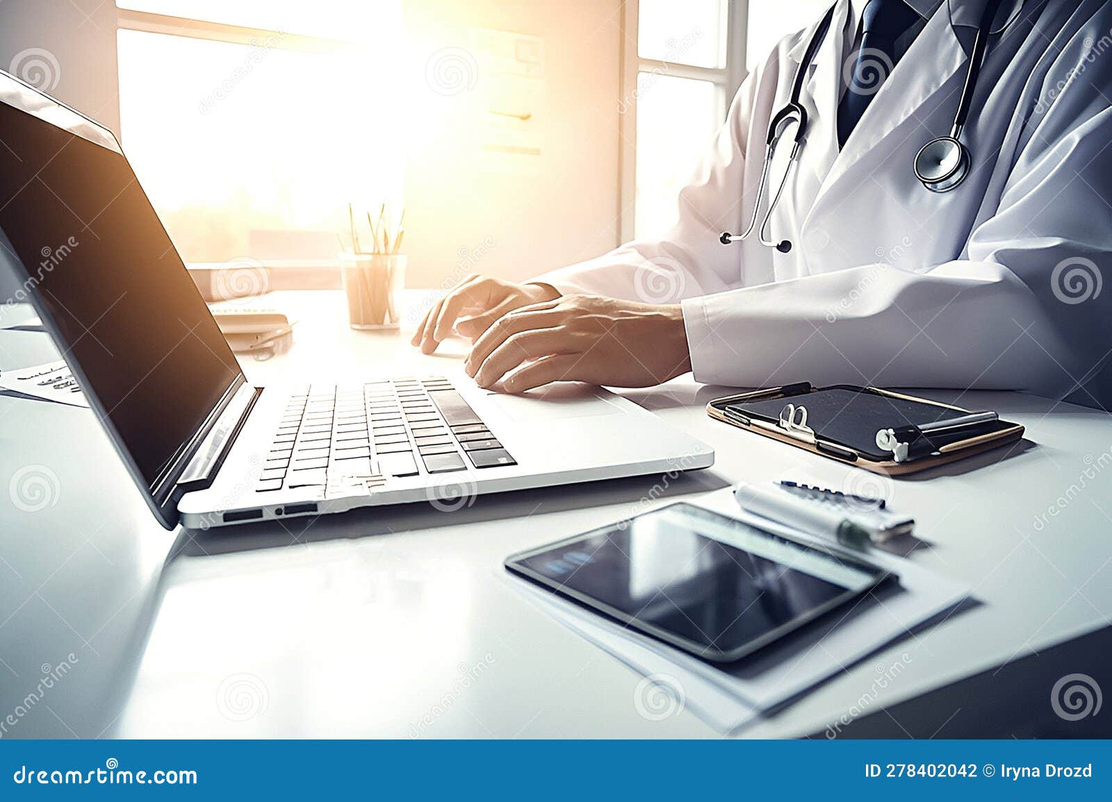 Doctor Working on Modern Computer, Medical Analysis. Medical Concept ...