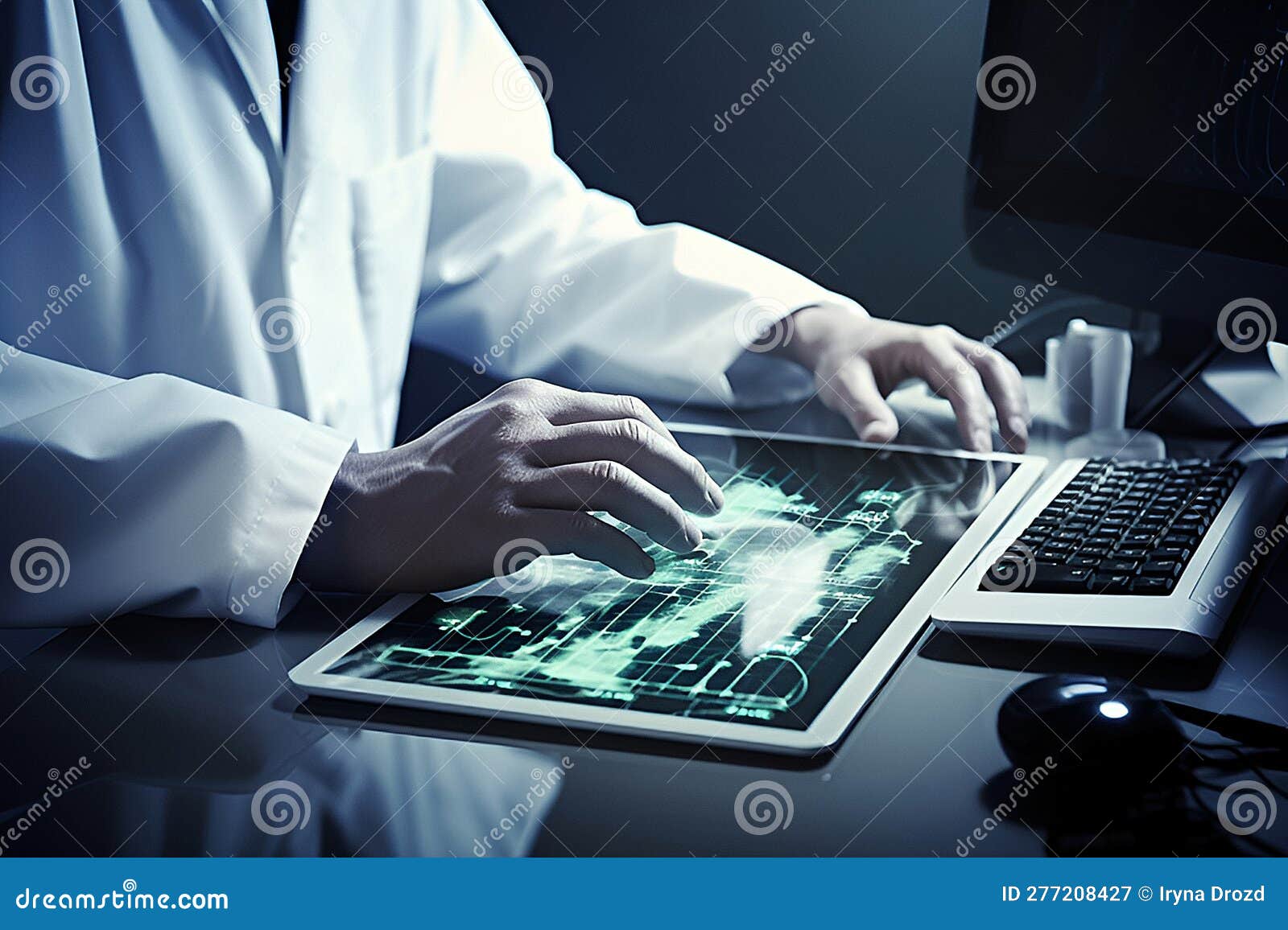 Doctor Working on the Modern Computer, Medical Analysis. Generative AI ...