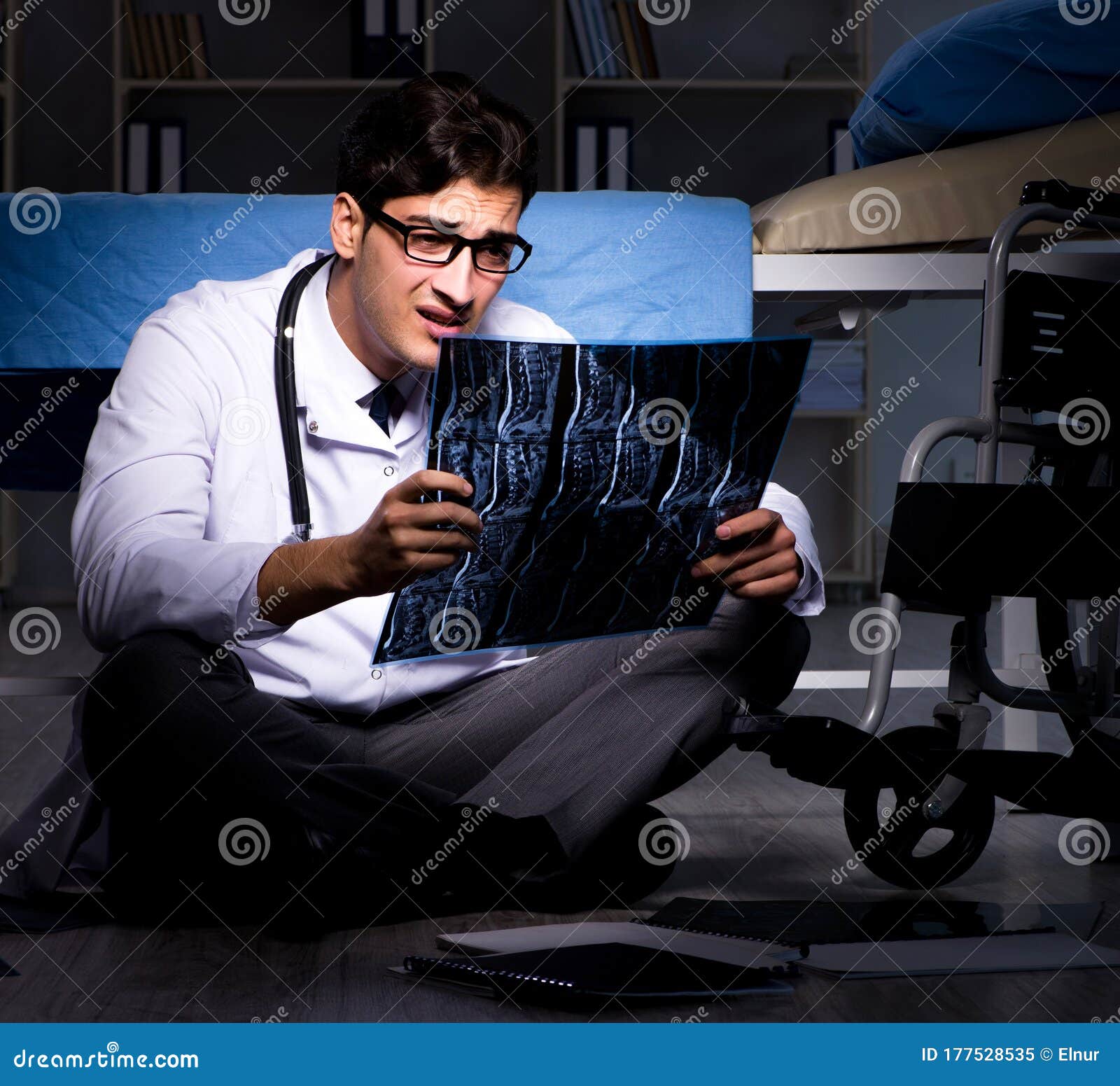 Doctor Working Night Shift in Hospital after Long Hours Stock Image ...