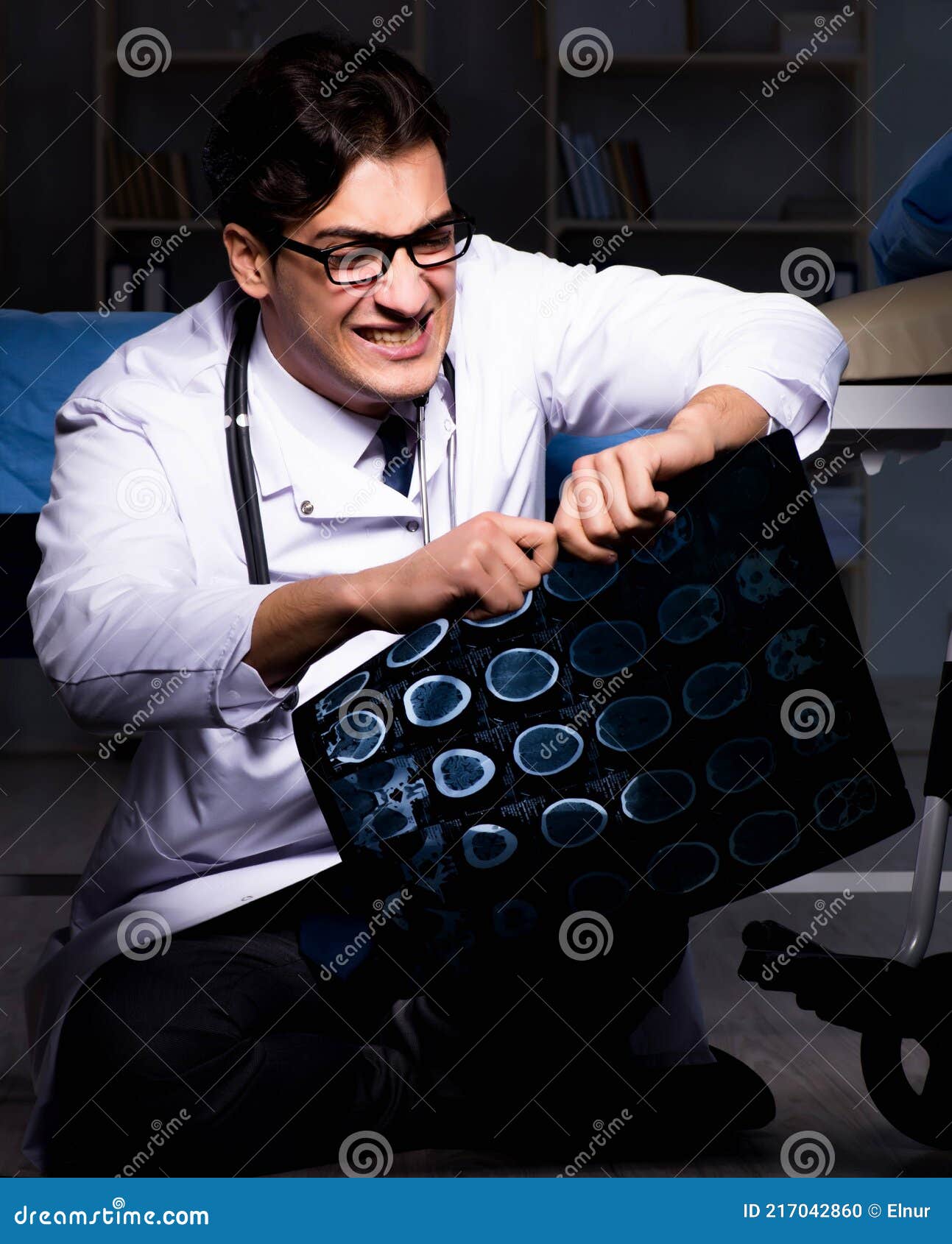 Doctor Working Night Shift in Hospital after Long Hours Stock Photo ...