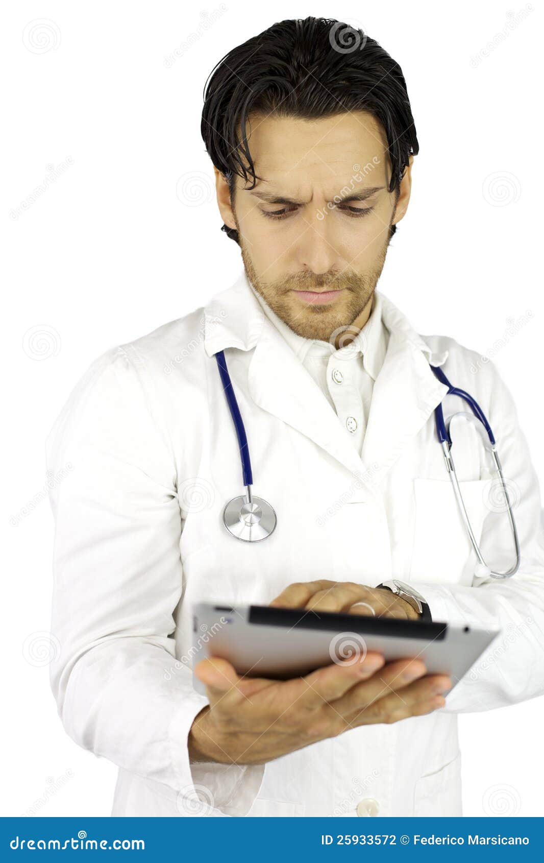Doctor Working with Tablet Very Serious Stock Photo - Image of ...