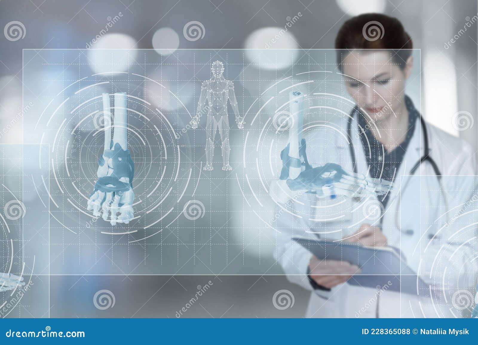 Doctor Working with Virtual Computer Screen Examining Ankle Joint Stock ...