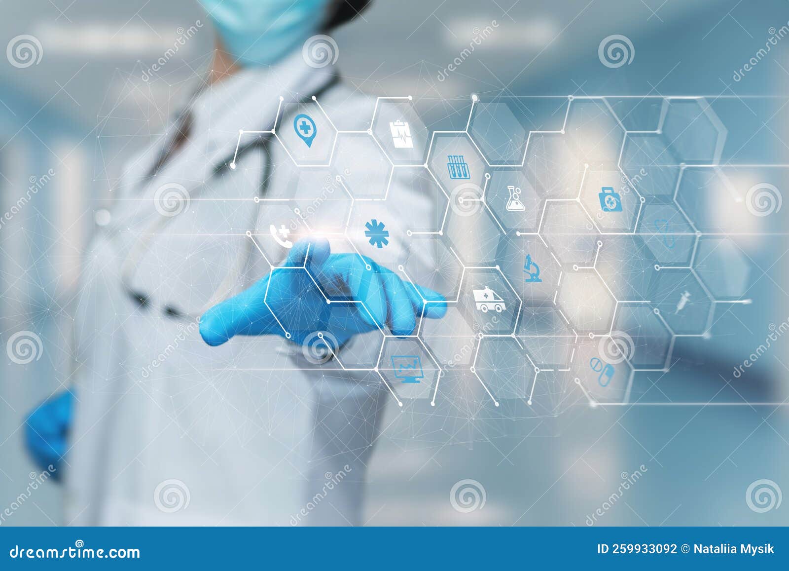 Doctor Working Virtual Computer Screen with Interface Stock Photo ...