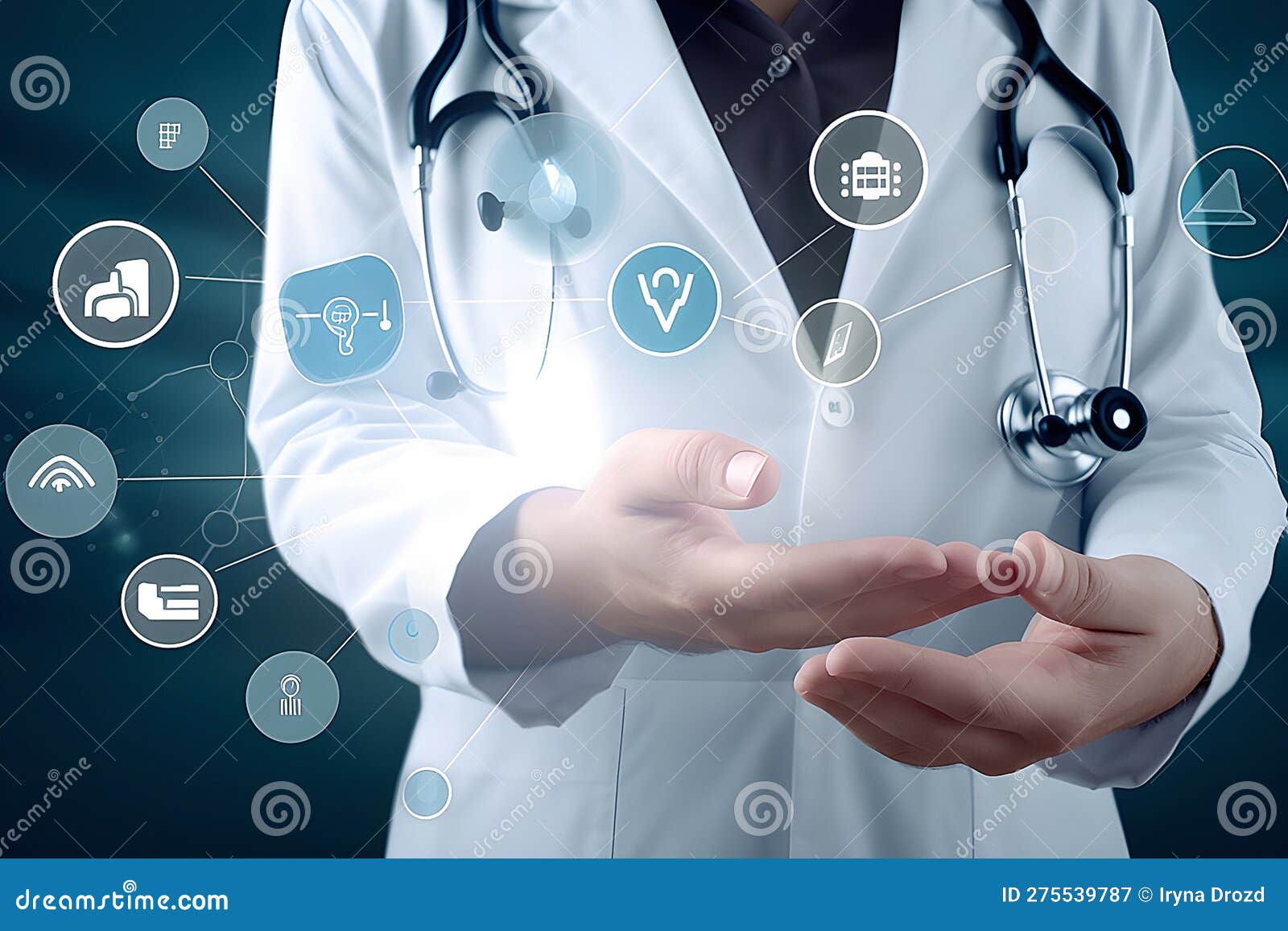 Doctor Working with Virtual Interface , Medical Analysis. Virtual Graph ...