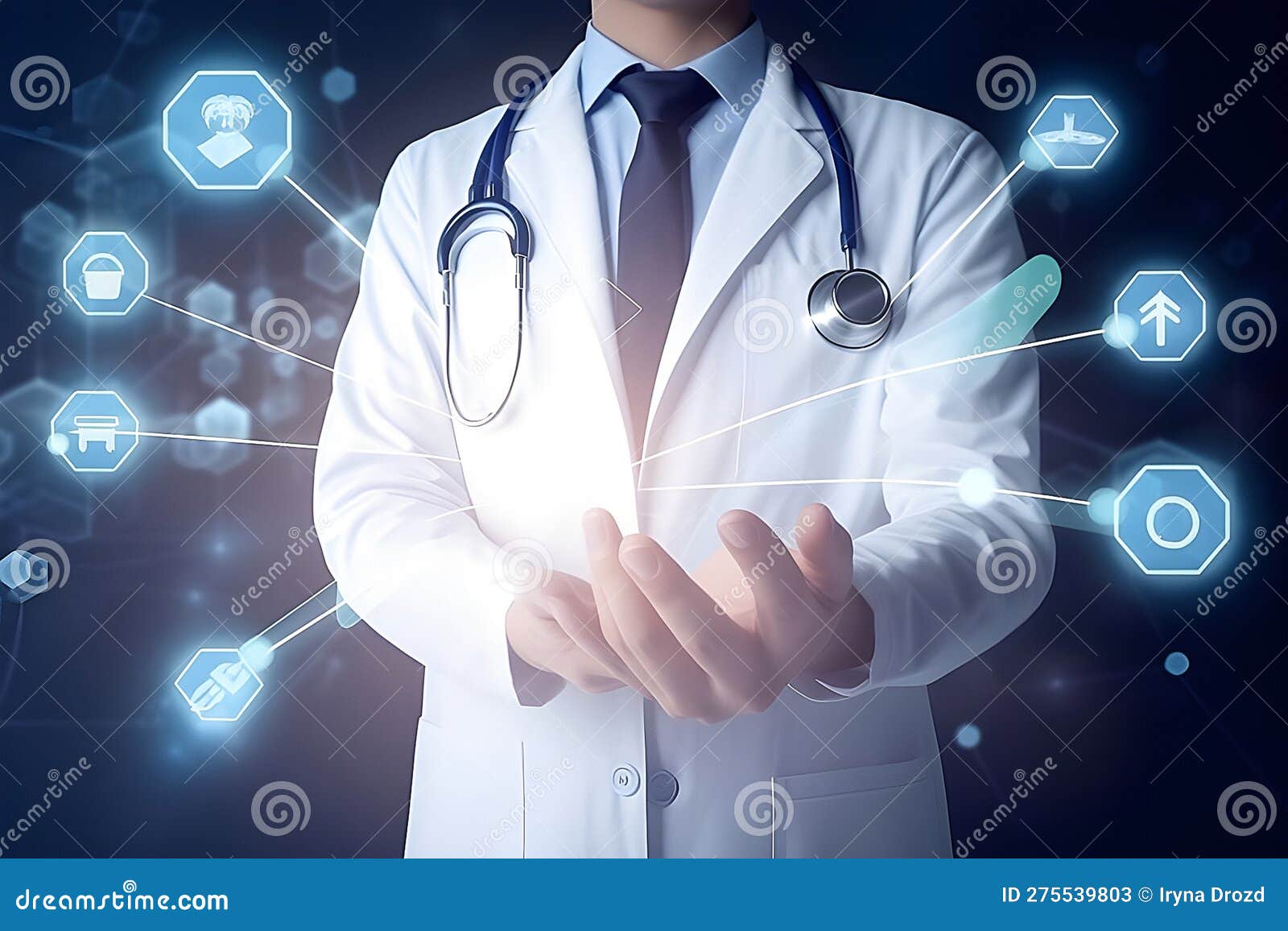 Doctor Working with Virtual Interface , Medical Analysis. Virtual Graph ...