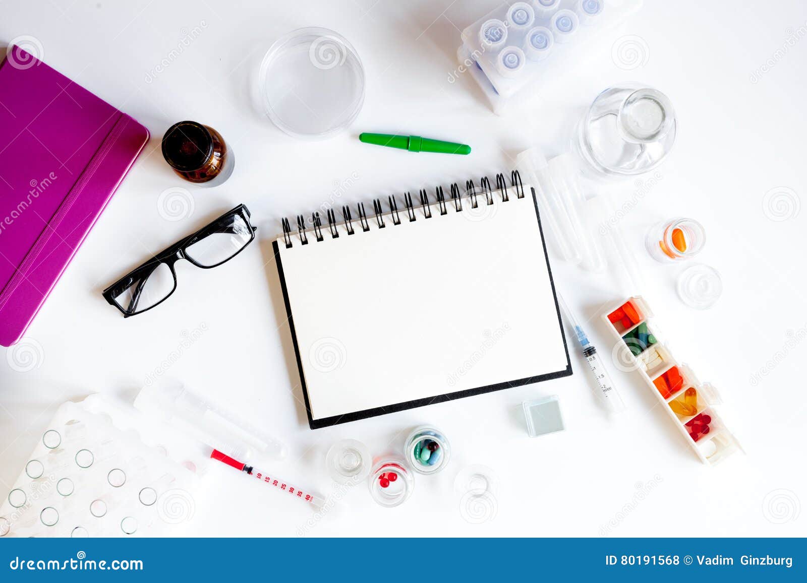 Doctor Workplace at Lab Top View on White Background Stock Photo ...