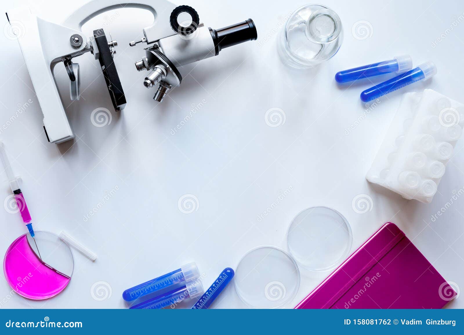 Doctor Workplace with Microscope at Lab Top View Stock Photo - Image of ...
