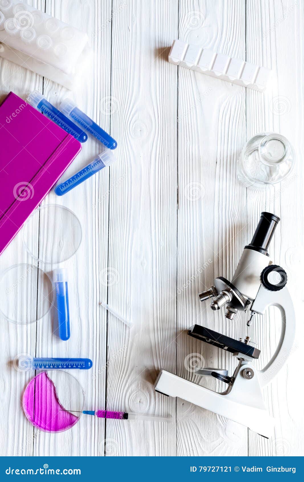 Doctor Workplace at Wooden Table in Lab Top View Stock Image - Image of ...