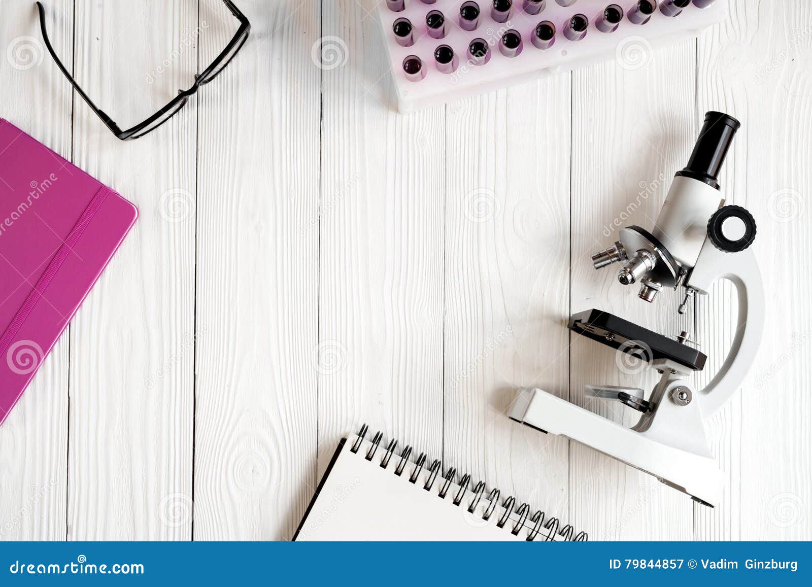 Doctor Workplace at Wooden Table in Lab Top View Stock Image - Image of ...