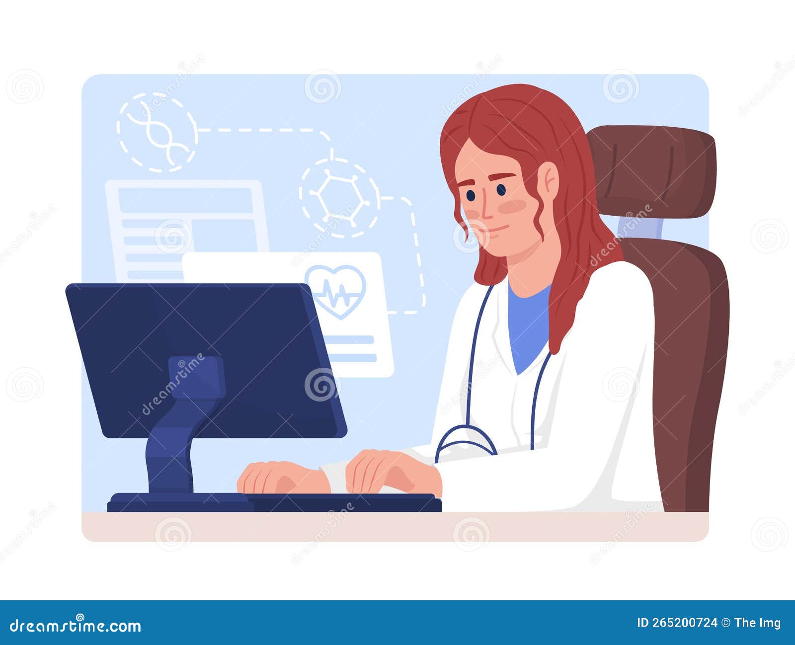 Doctor Works on Computer Flat Concept Vector Illustration Stock Vector ...