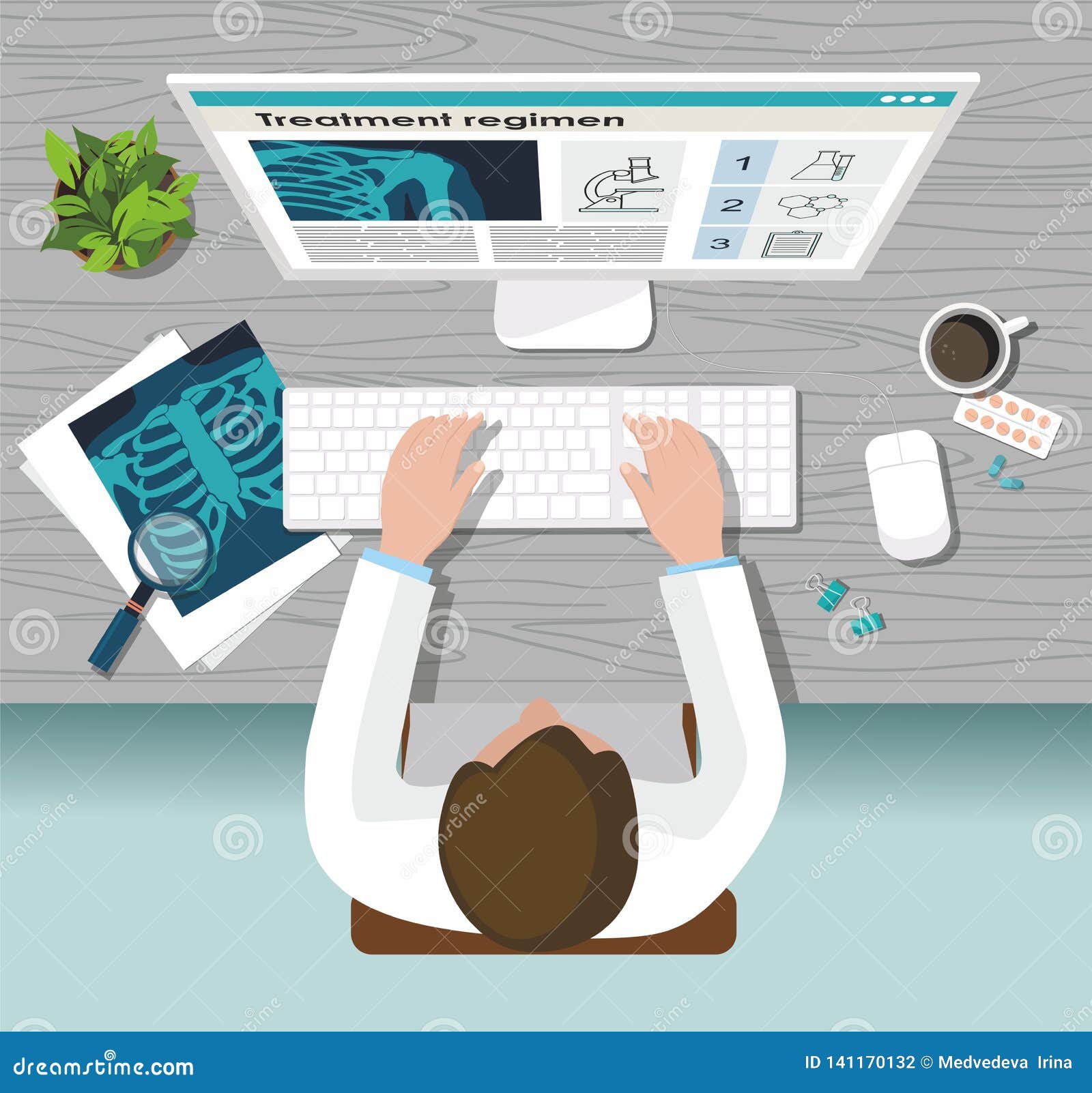 The Doctor Works on the Computer. Medicine Concept Stock Vector ...
