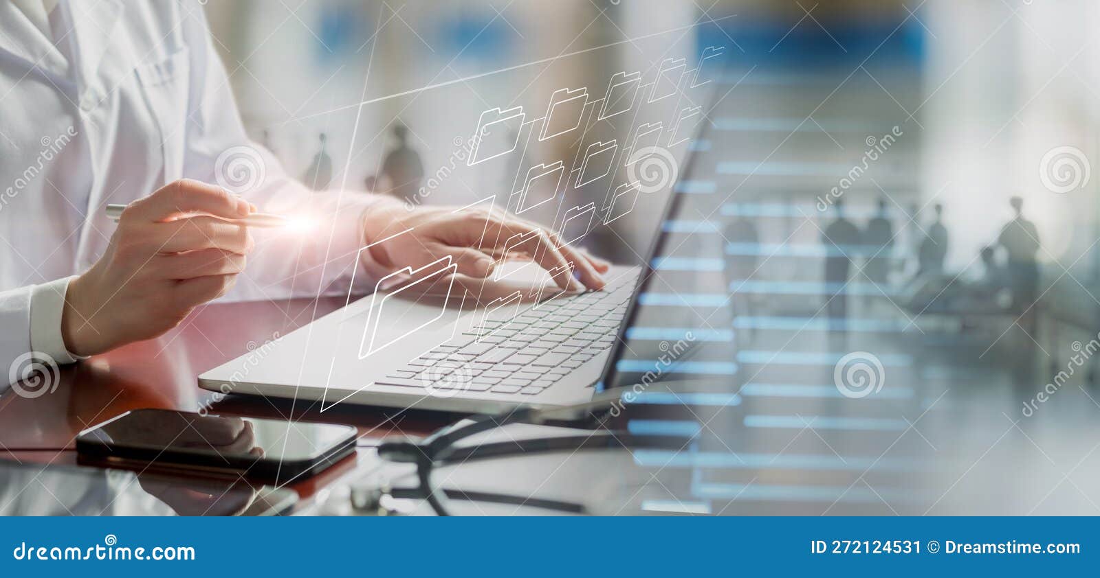 Doctor Works with Electronic Documents Stock Image - Image of future ...