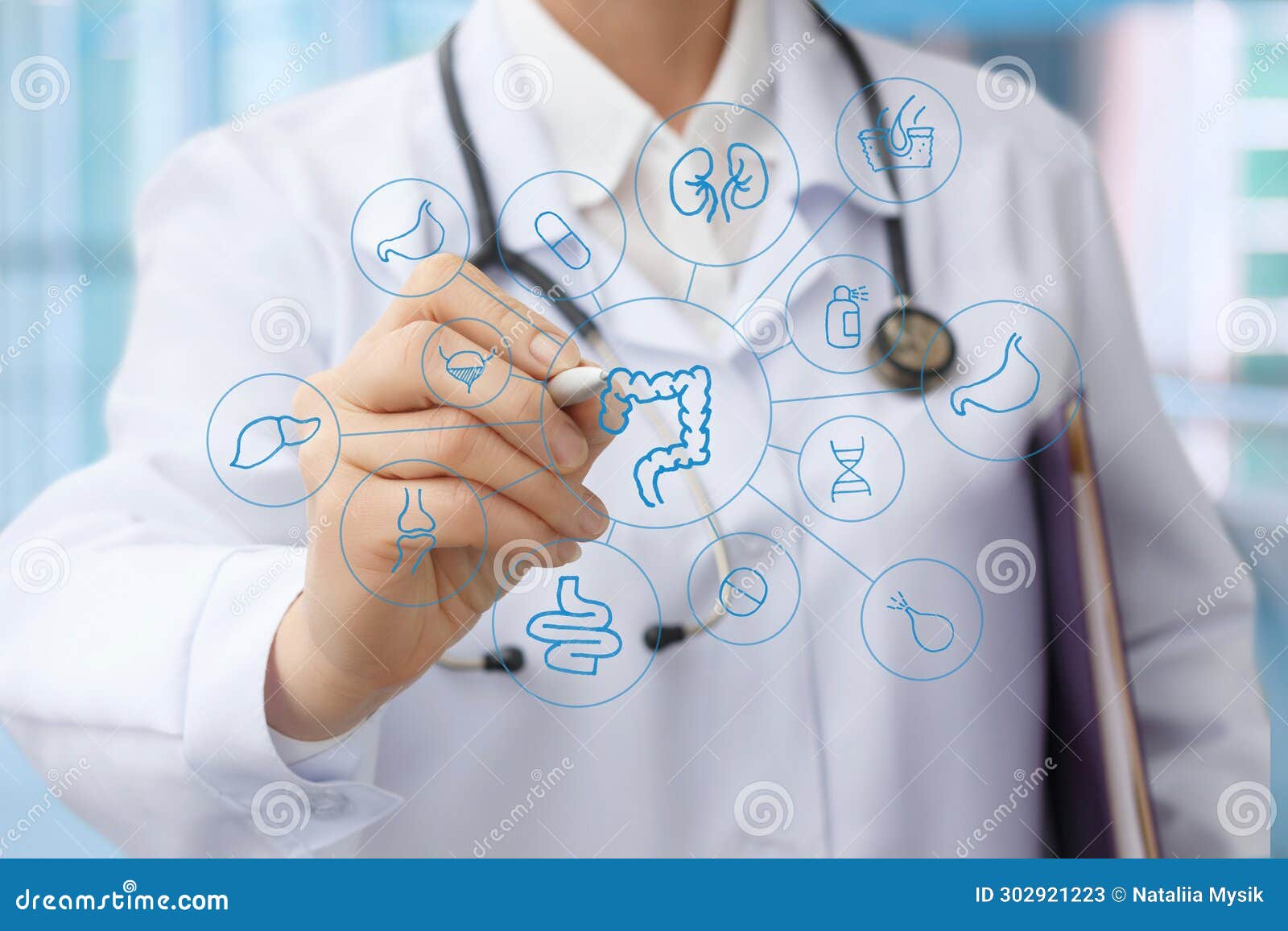 The Doctor Works on a Virtual Computer Screen Stock Image - Image of ...