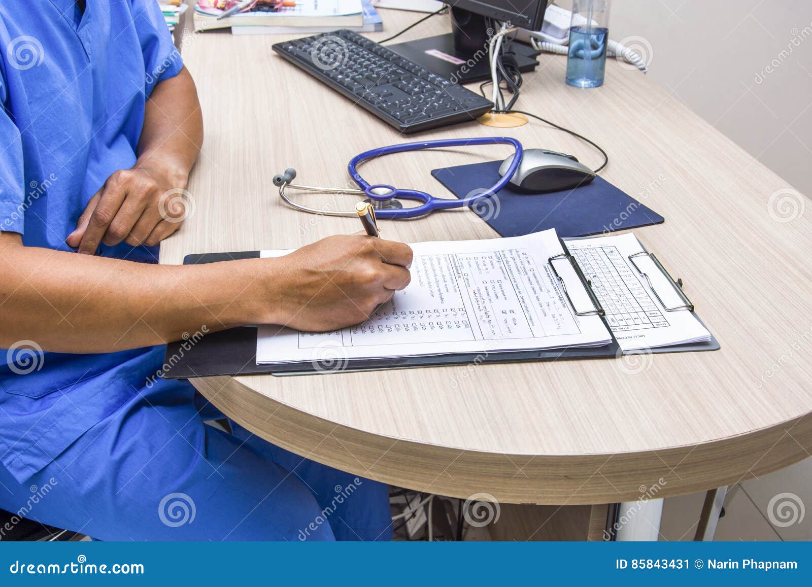 Doctor Write Order Note Stetchoscope and Keyboard on the Desk Stock ...