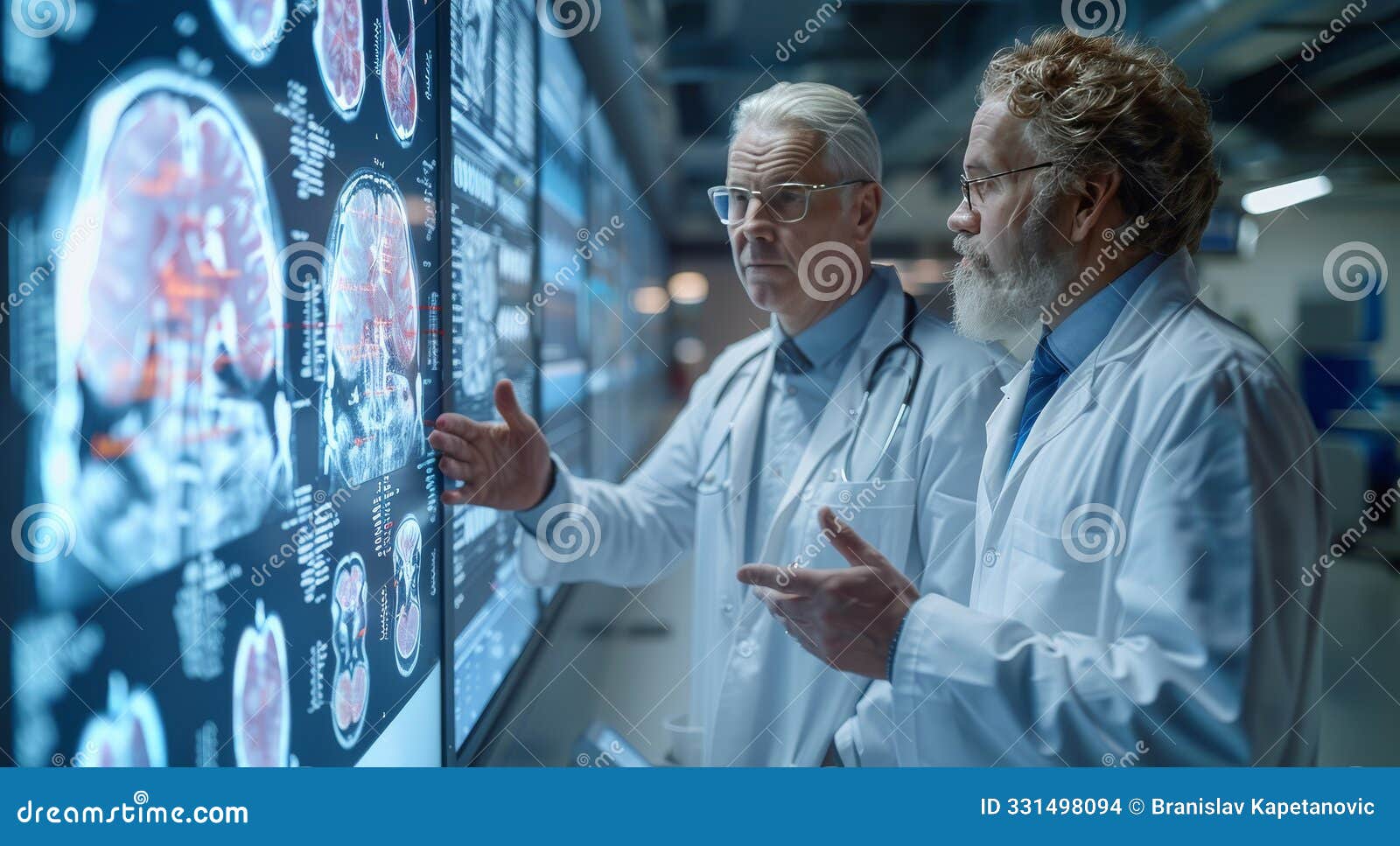 Doctors Analyze Brain Scans on an Interactive Display in a Modern ...