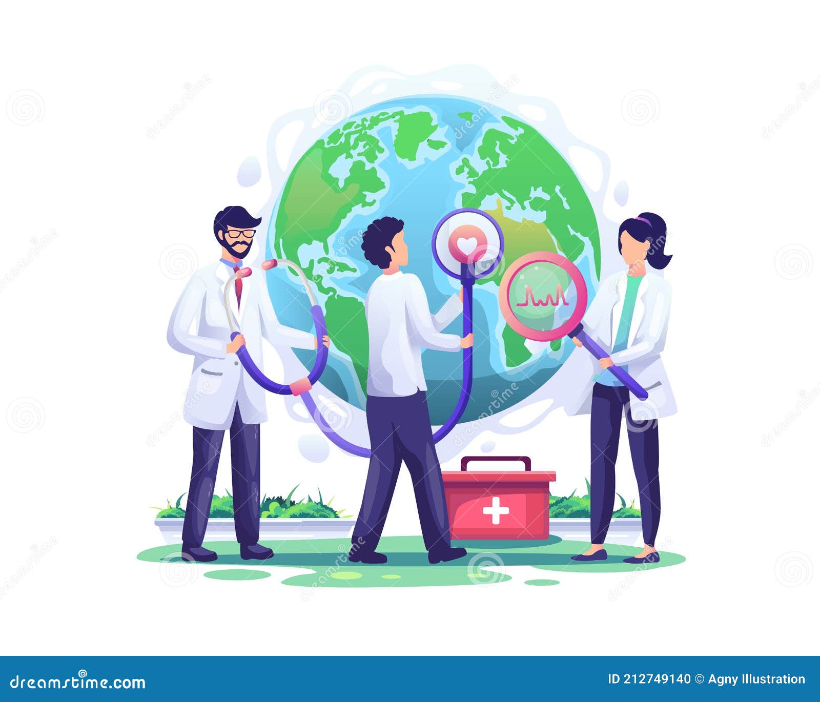 Doctors Check The Health Of The Earth With A Stethoscope And Magnifying ...