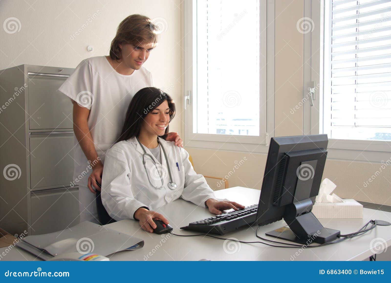 Doctors at computer stock photo. Image of girl, desk, technology - 6863400