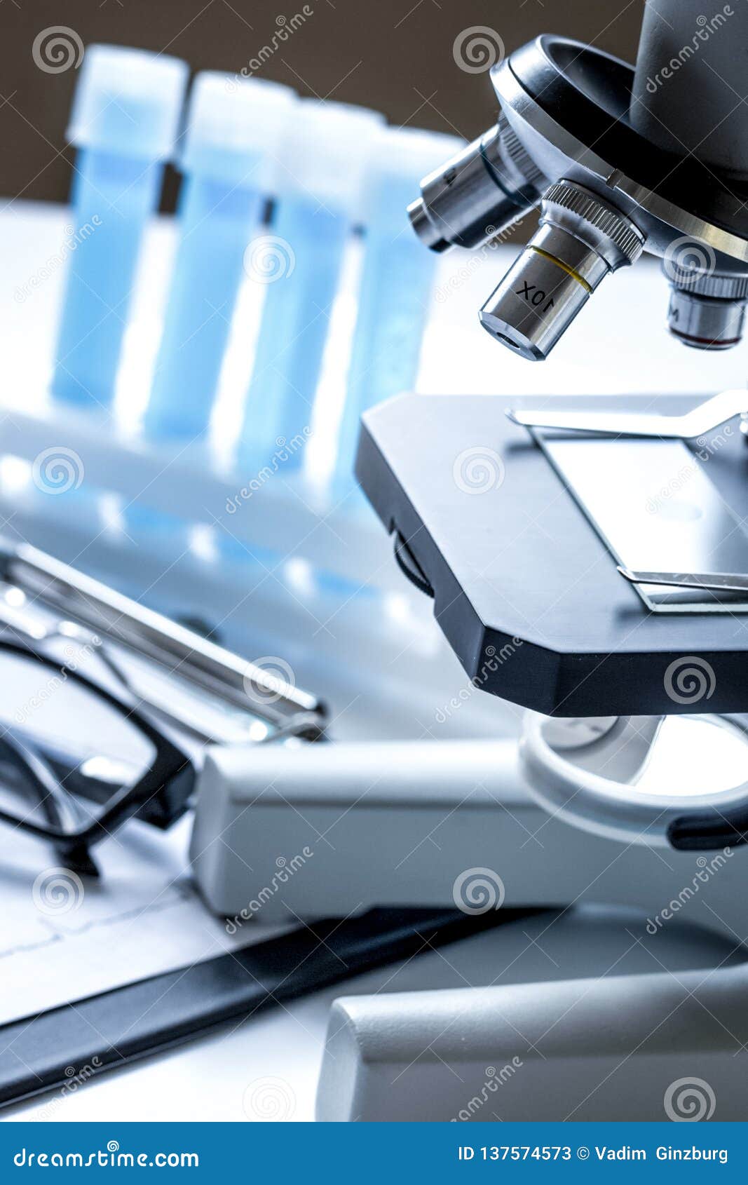 Doctors Desk with Microscope and Test Tubes Stock Image - Image of ...