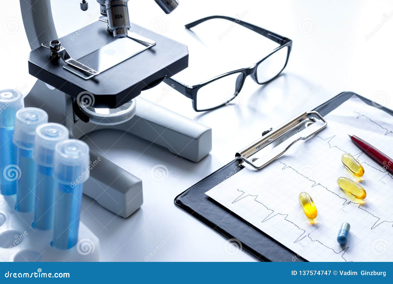 Doctors Desk with Microscope and Test Tubes Stock Image - Image of ...