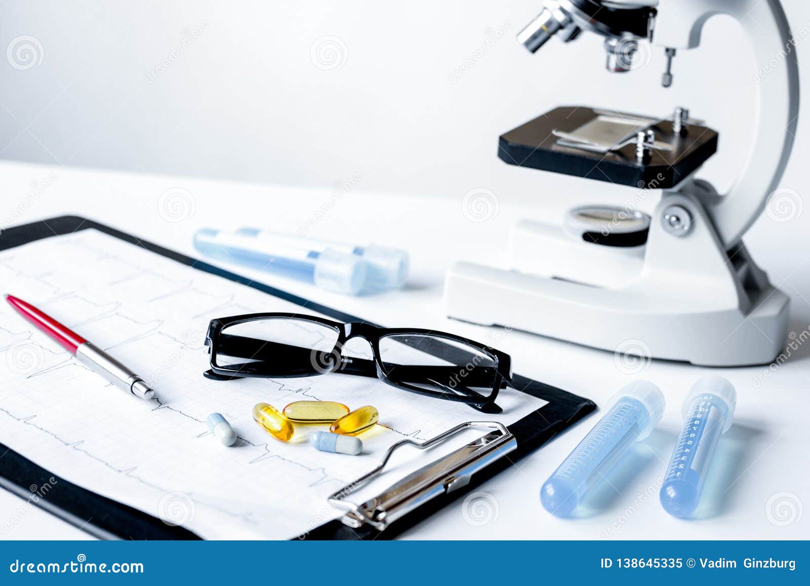 Doctors Desk with Microscope and Test Tubes Stock Image - Image of ...
