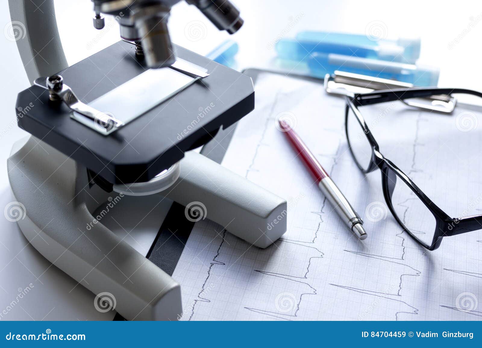 Doctors Desk with Microscope and Test Tubes Stock Image - Image of ...