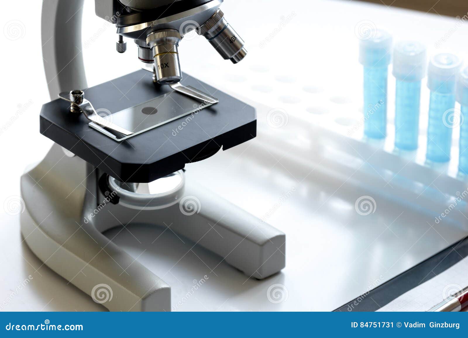 Doctors Desk with Microscope and Test Tubes Stock Image - Image of work ...