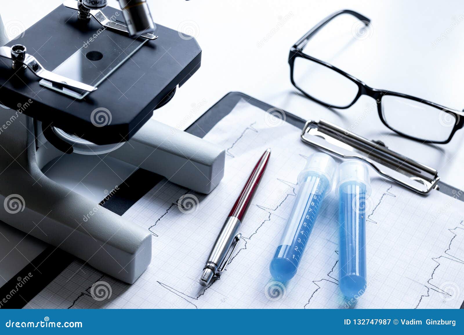 Doctors Desk with Microscope and Test Tubes Stock Image - Image of ...