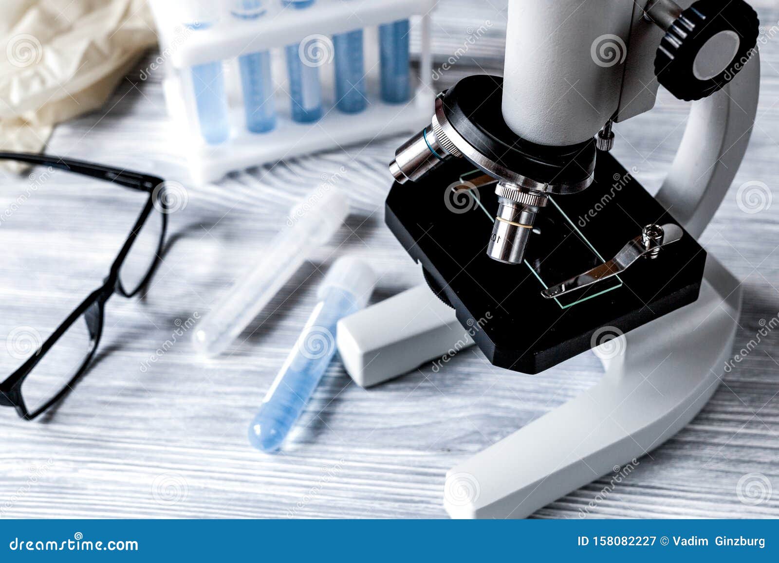 Doctors Desk with Microscope and Test Tubes Stock Image - Image of ...