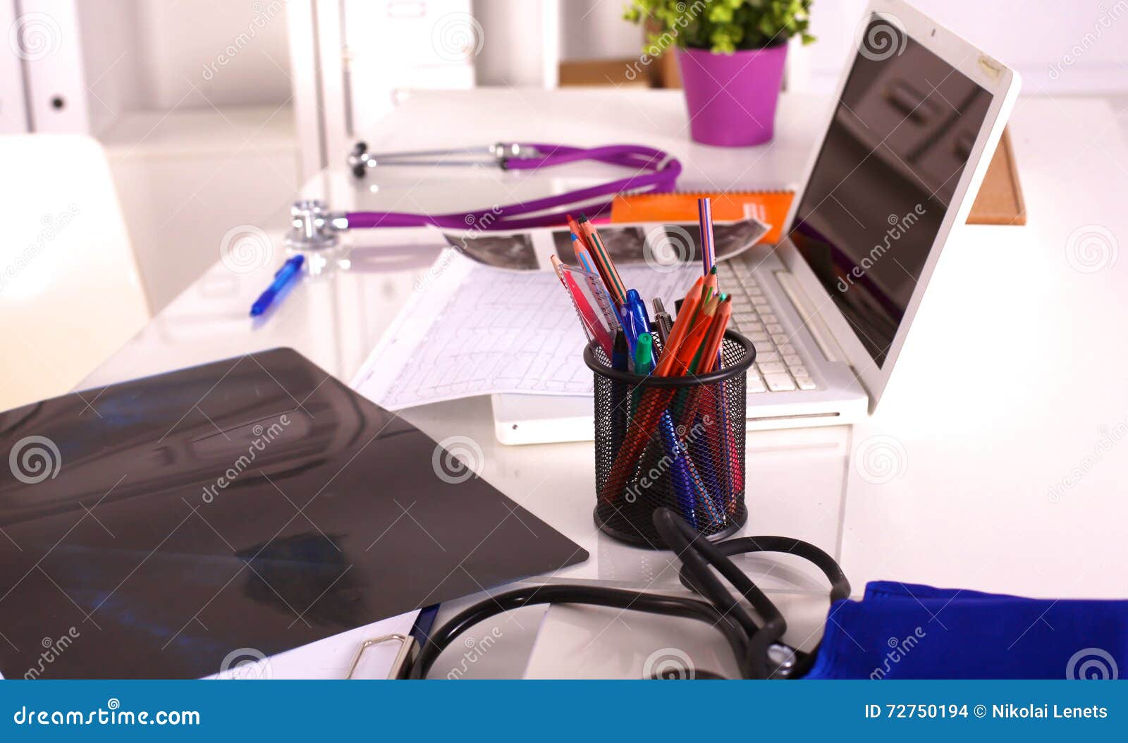 Doctors Desk in an Office with a Computer Stock Photo - Image of ...