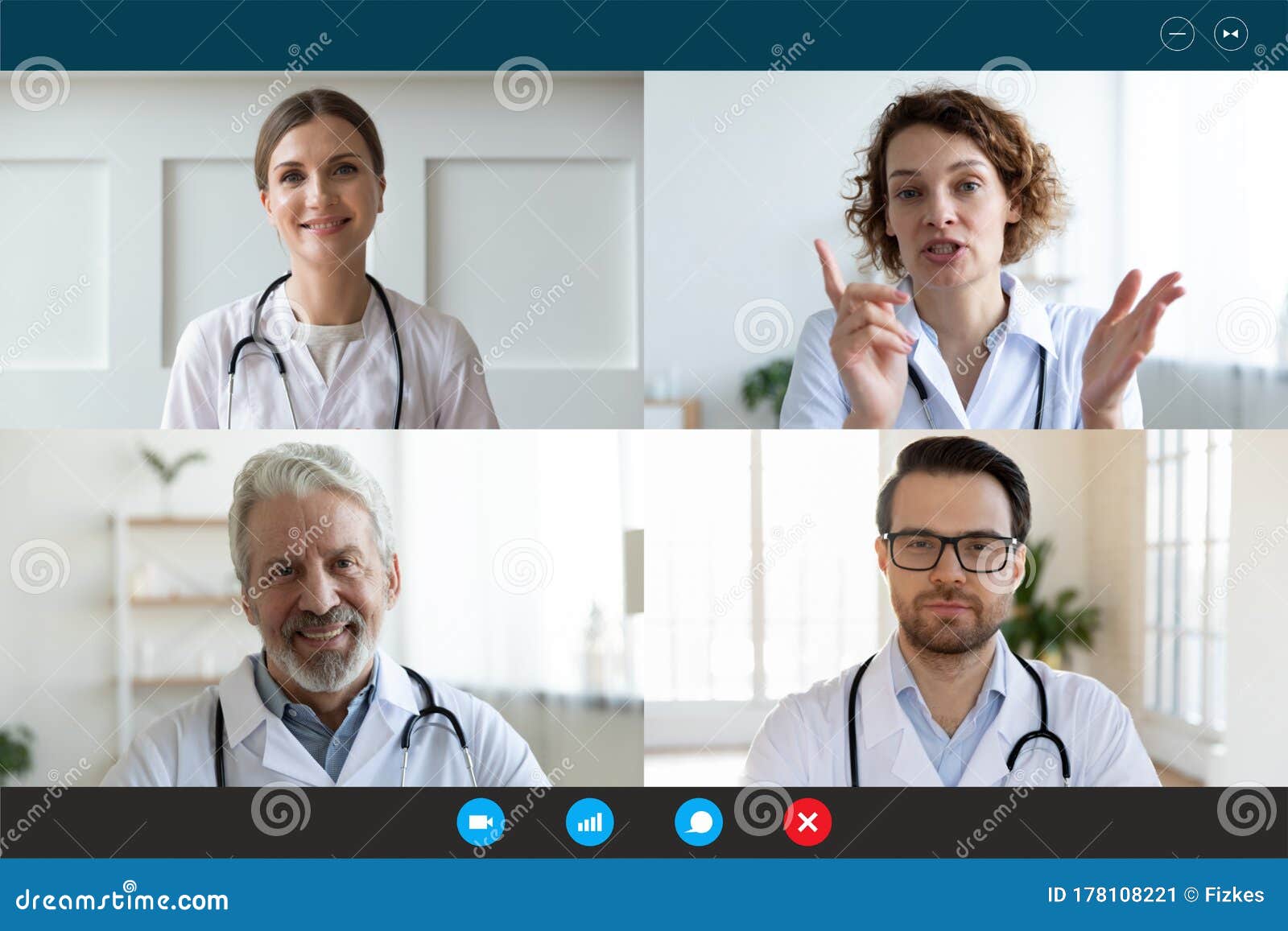 Doctors Engaged in Distant Communication by Videocall Computer Screen ...
